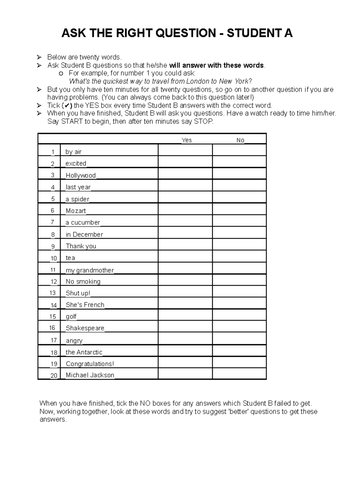 Ask the right question student A - ASK THE RIGHT QUESTION - STUDENT A ...