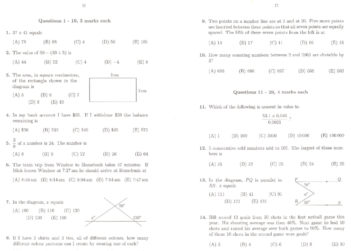 383544184 Amc Jnr 2001 - amc competition - 11 J ####### Questions 1 ...