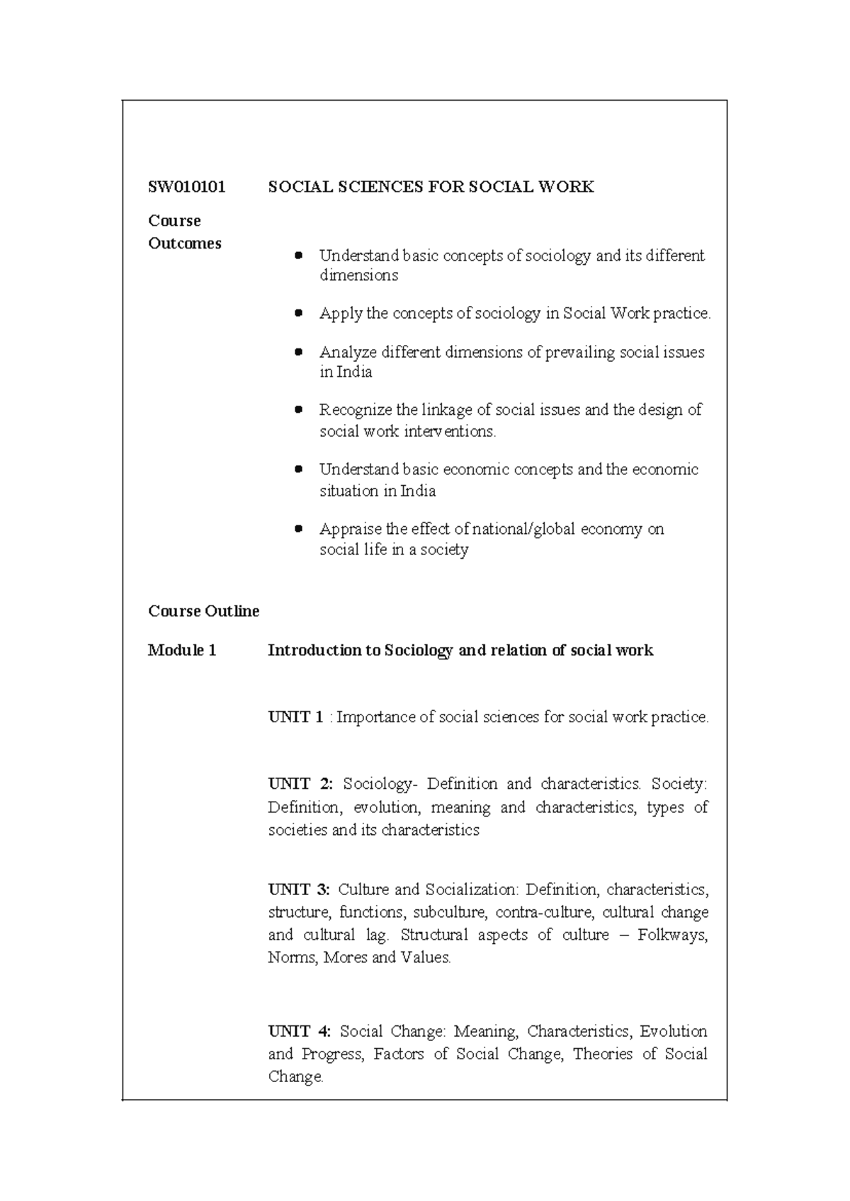 Economics & Sociology Notes - SW010101 SOCIAL SCIENCES FOR SOCIAL WORK ...