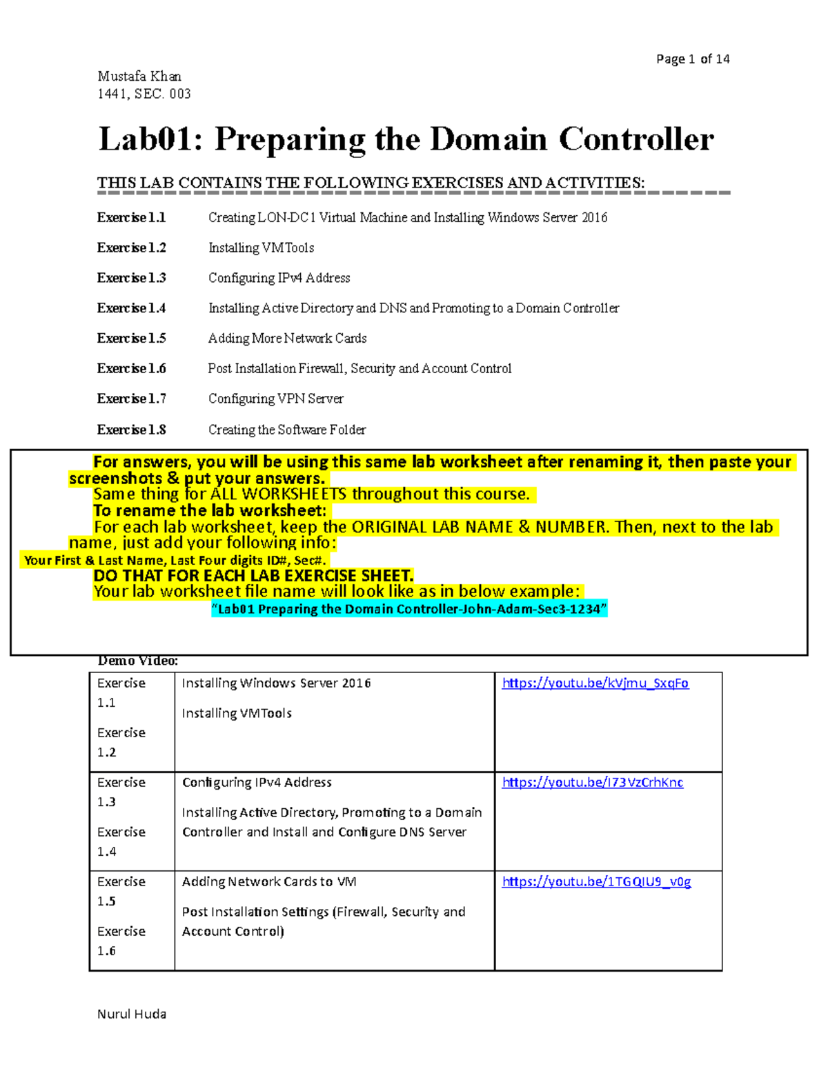 Lab01 Preparing the Domain Controller-Mustafa-Khan-Sec3-1441 - Mustafa Khan 1441, SEC. 003 Lab01 ...
