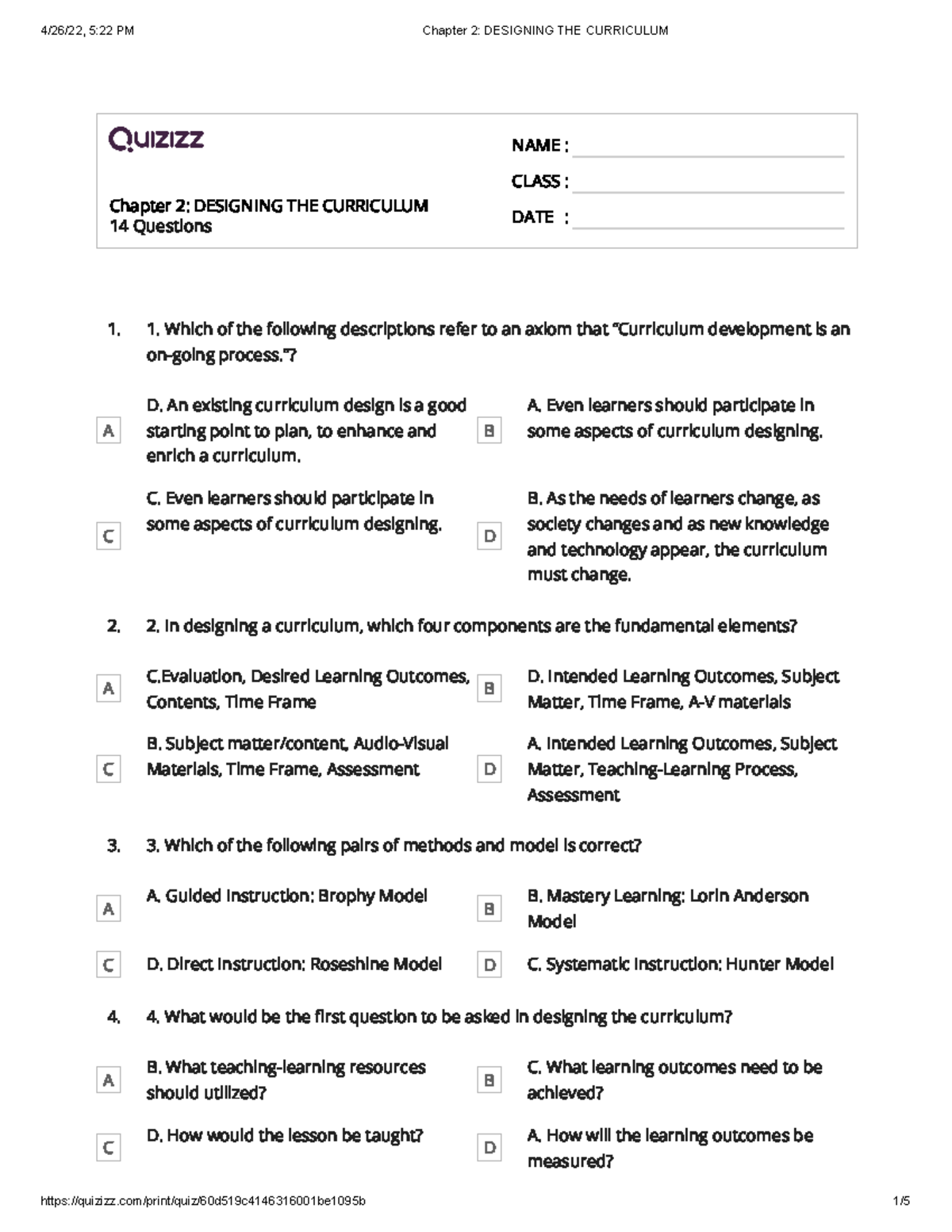 Chapter 2 Designing THE Curriculum - Chapter 2: DESIGNING THE ...