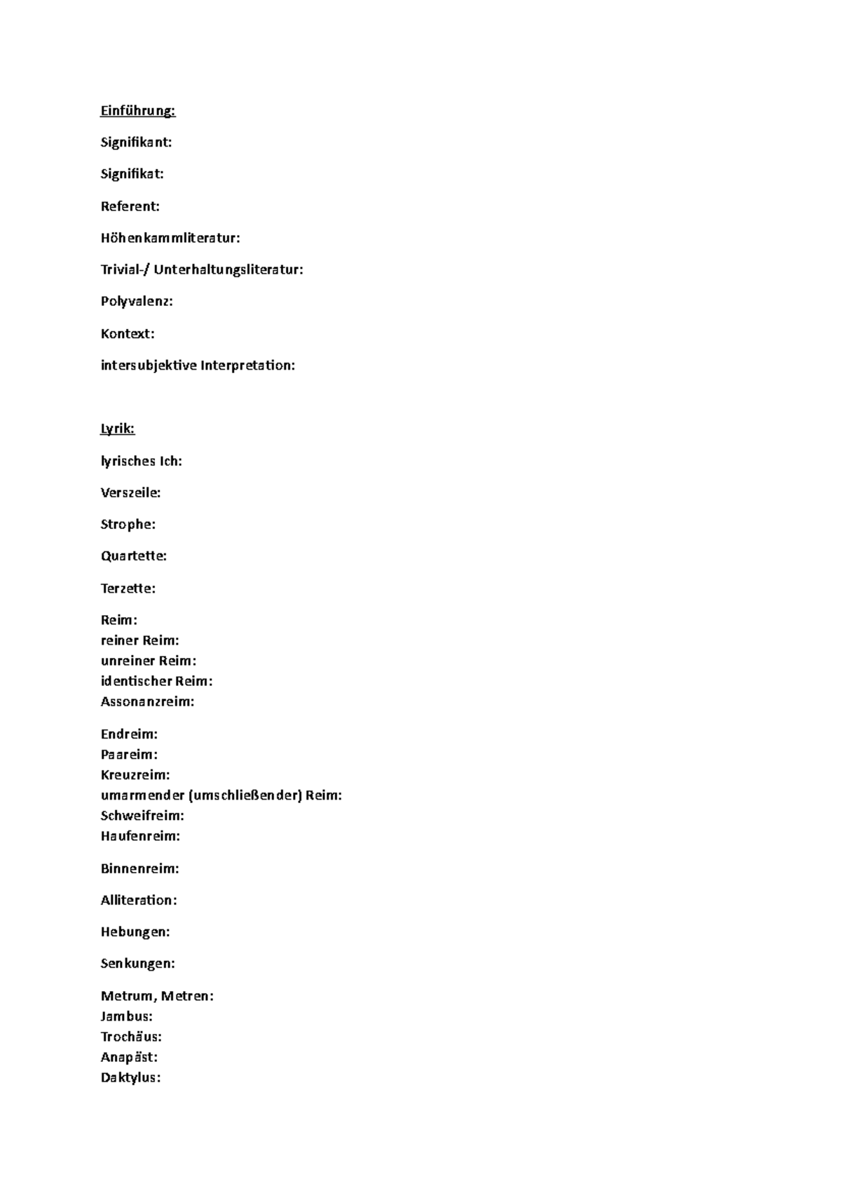 Wichtige Begriffe M2 Deutsch - Signifikant: Signifikat: Referent ...