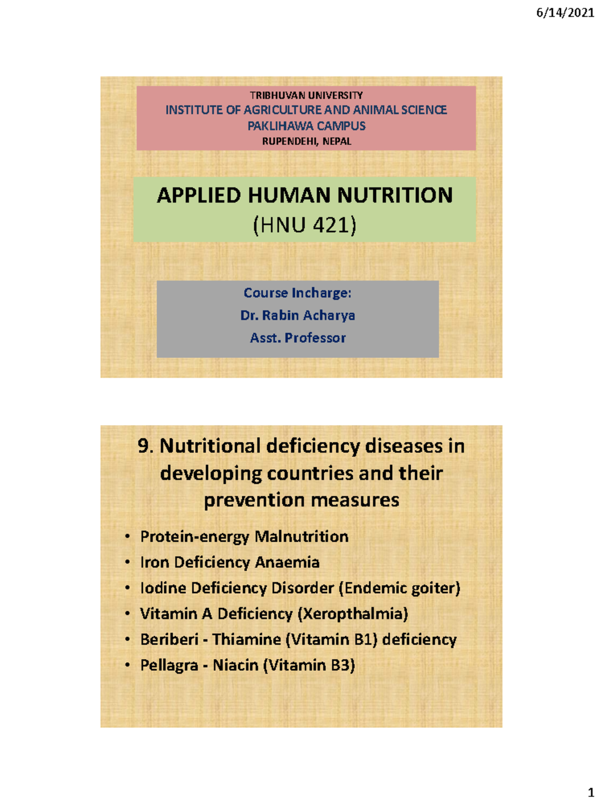 9 Nutritional Problem in Developing Countries - 6/14/ 1 APPLIED HUMAN ...