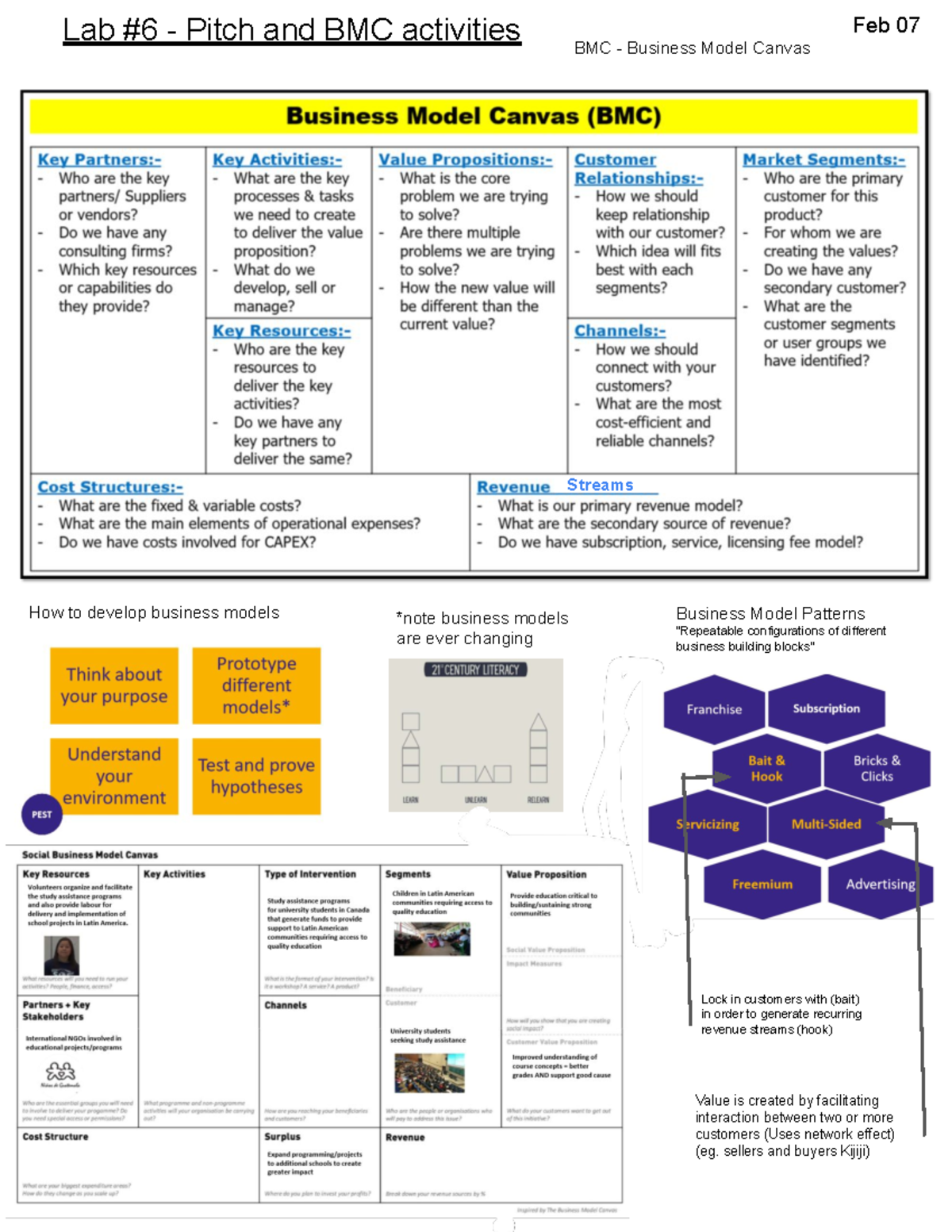 Lab #6 - .... - Lab #6 - Pitch and BMC activities Feb 07 BMC - Business ...