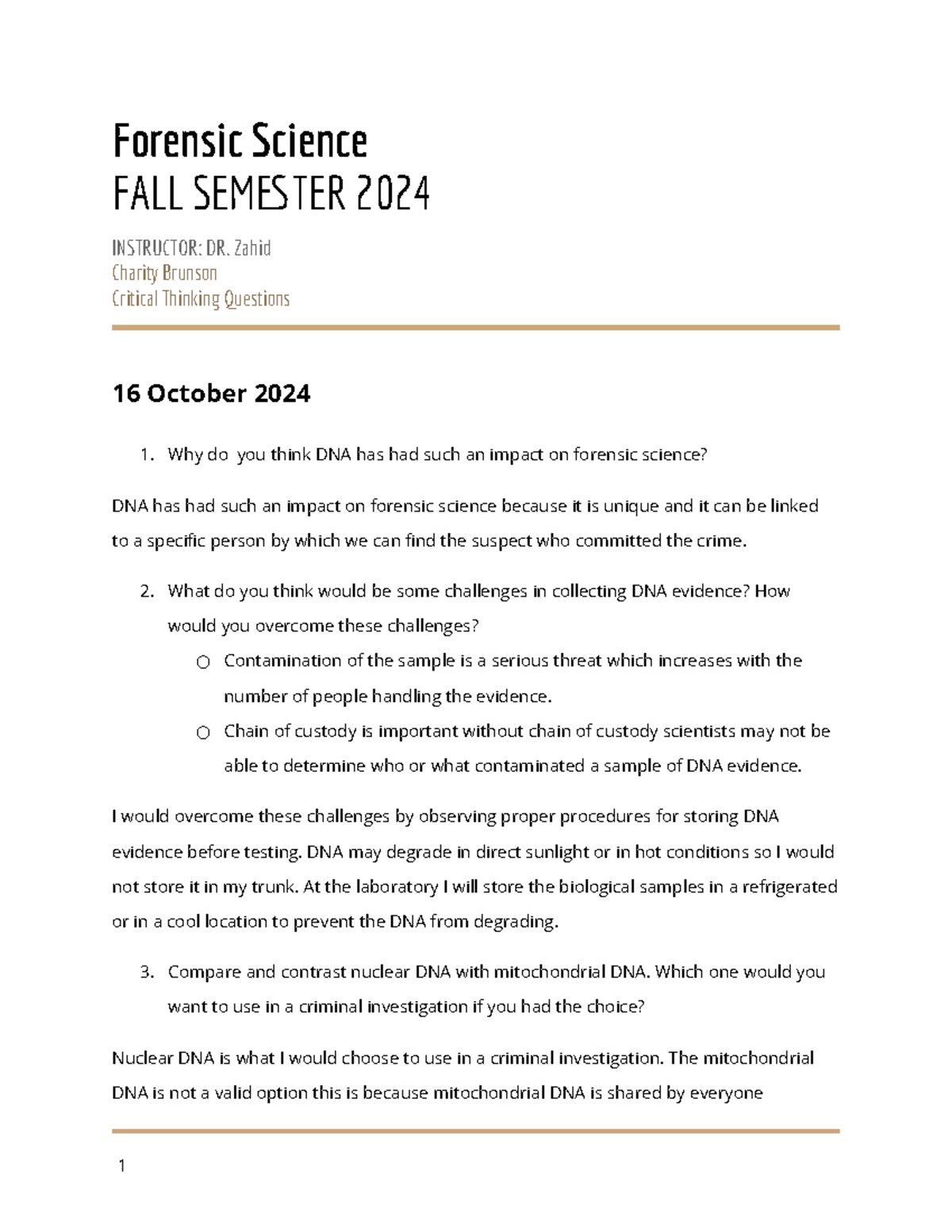 Forensic Chapter 5 - Forensic Science FALL SEMESTER 2024 INSTRUCTOR: DR ...