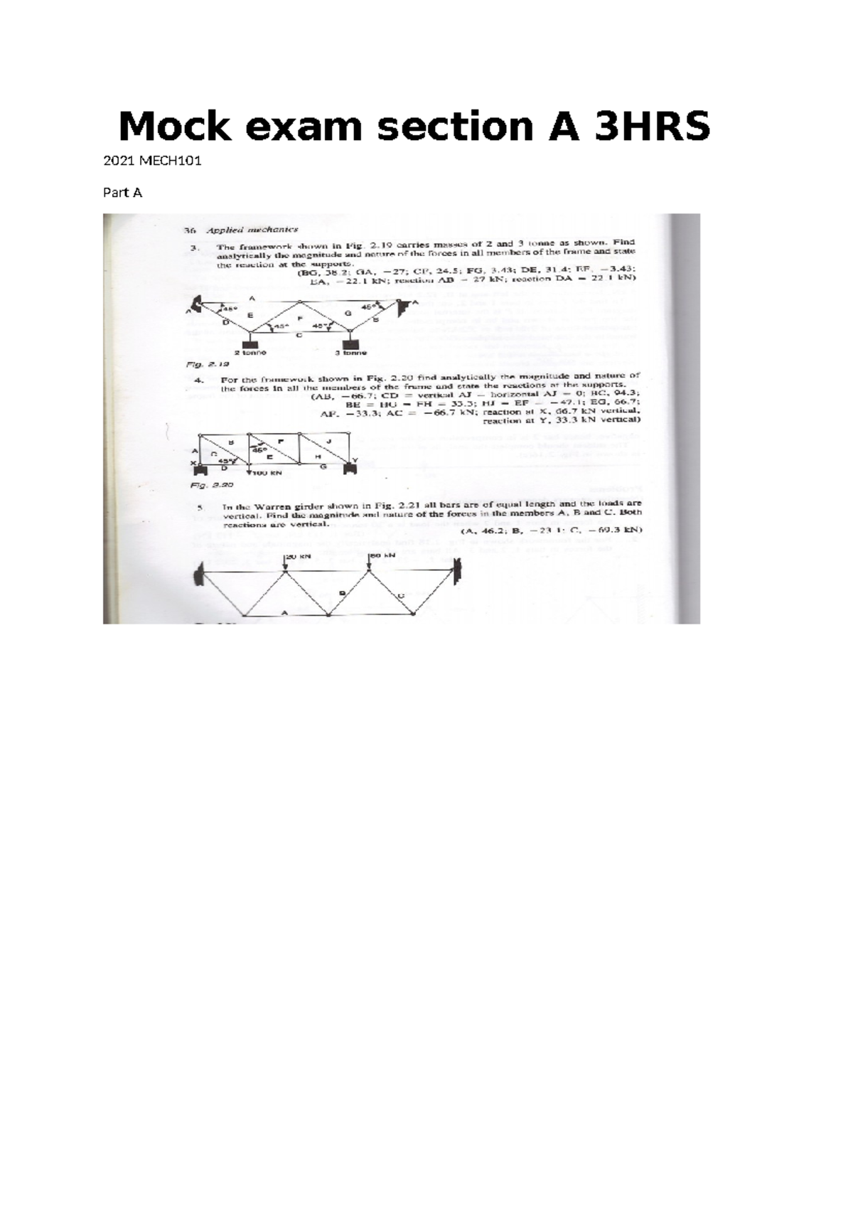 Mock exam section A - EXAM PREP MECH 101 - engineering mechanics - Mock ...