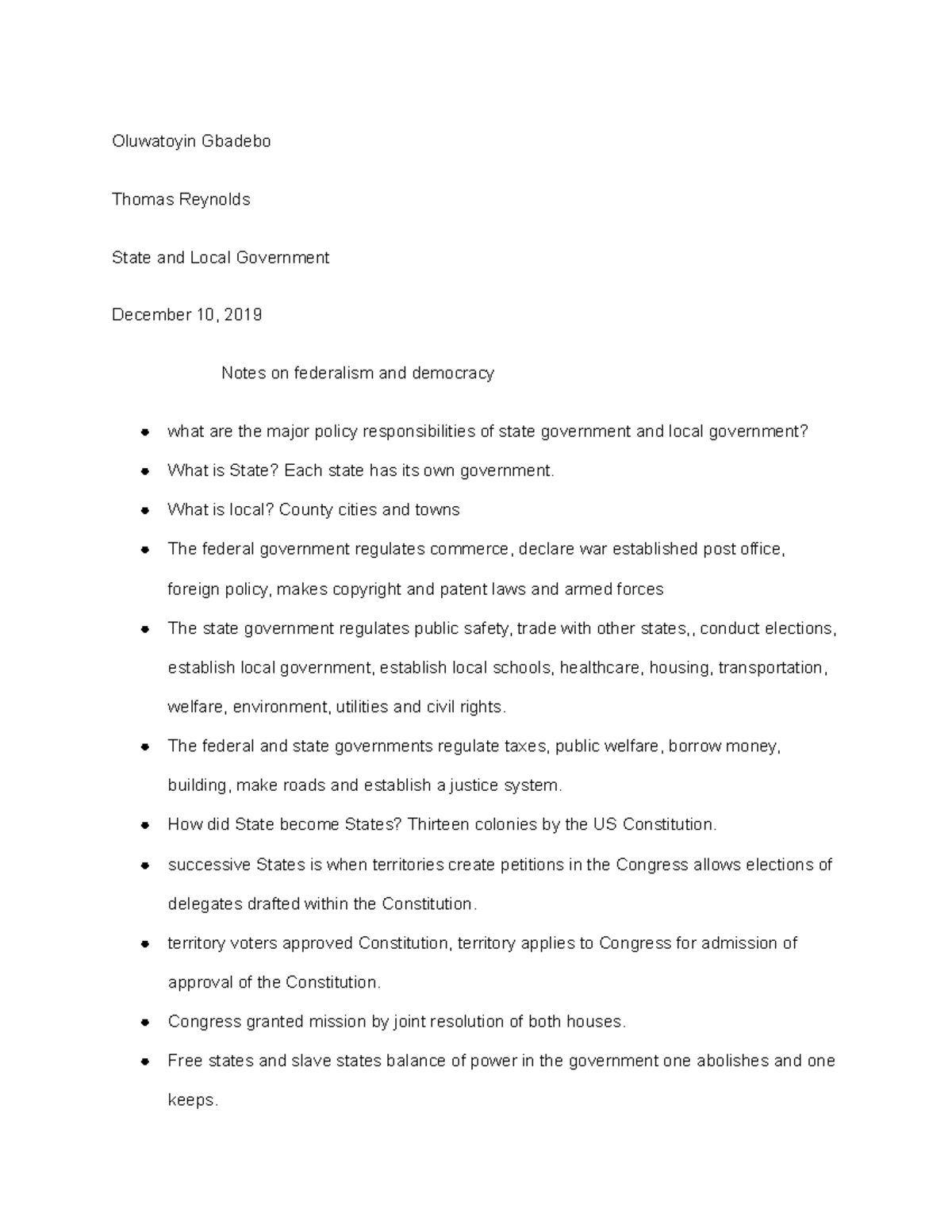 State Government Notes - Oluwatoyin Gbadebo Thomas Reynolds State and ...