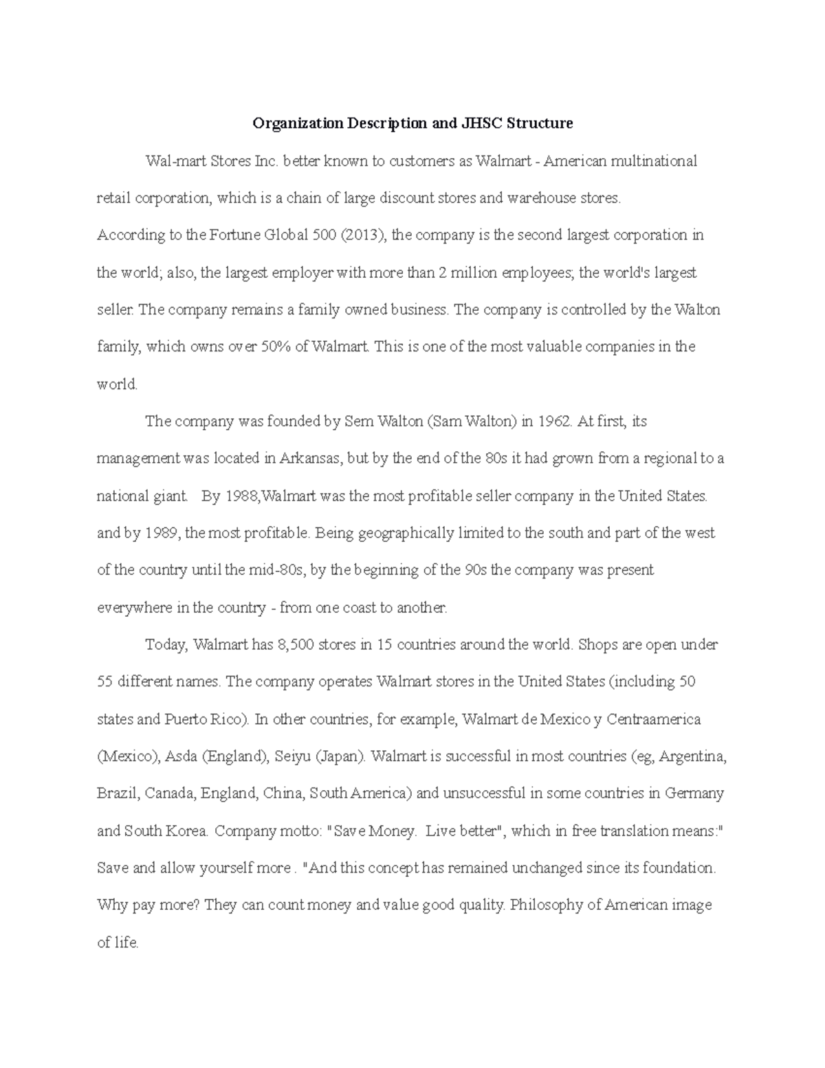 Organization Description and JHSC Structure OHS - Organization ...