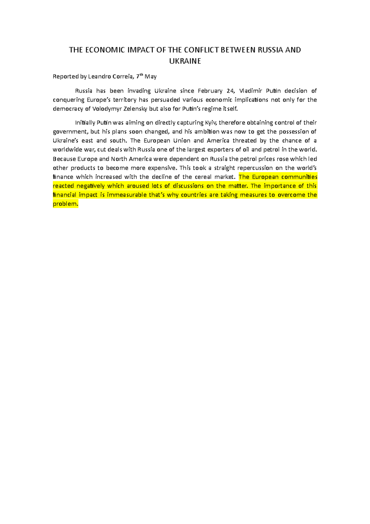 Economic impact of the russian and ukraine conflict - THE ECONOMIC ...