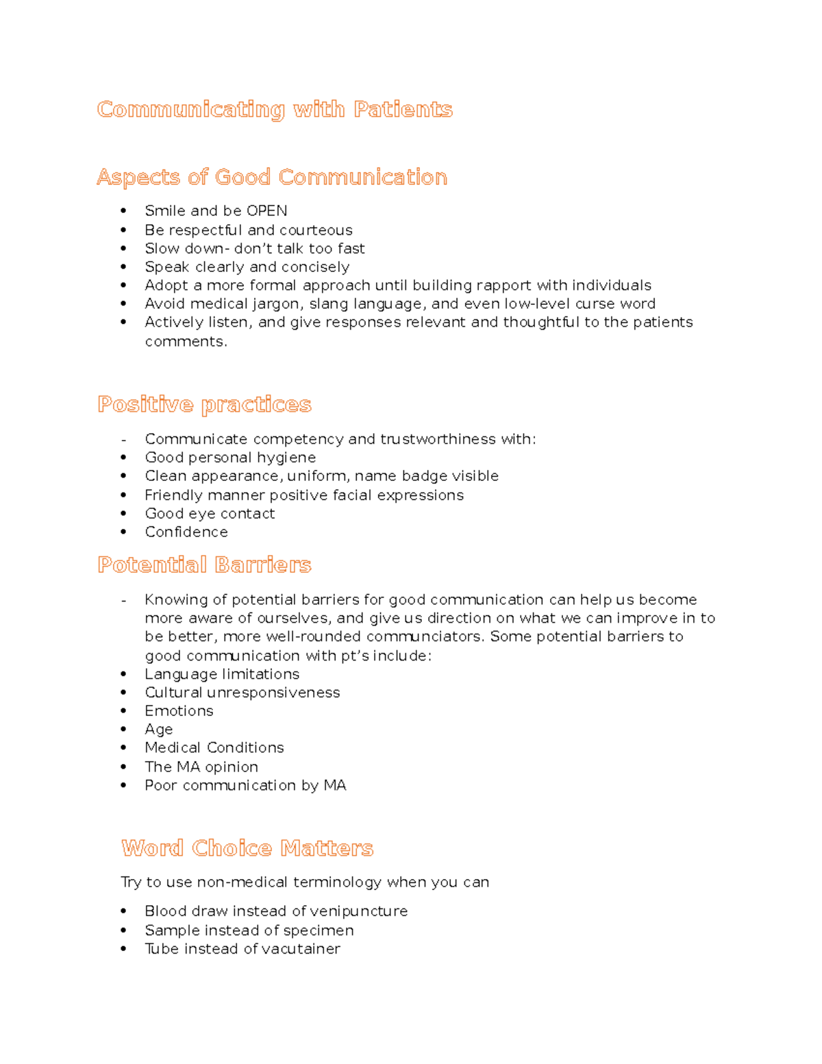 Week 8 Communicating with Patients Lec Notes - Communicating with ...