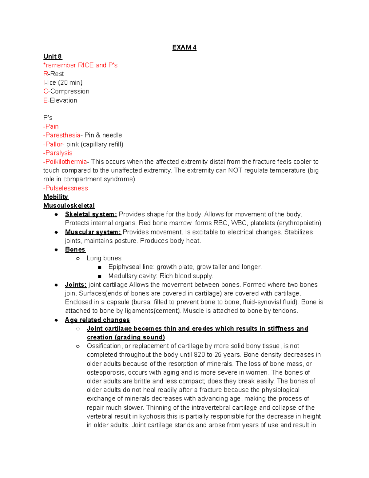 Med surg Exam 4 - Exam 4 LVN notes - EXAM 4 Unit 8 *remember RICE and P ...