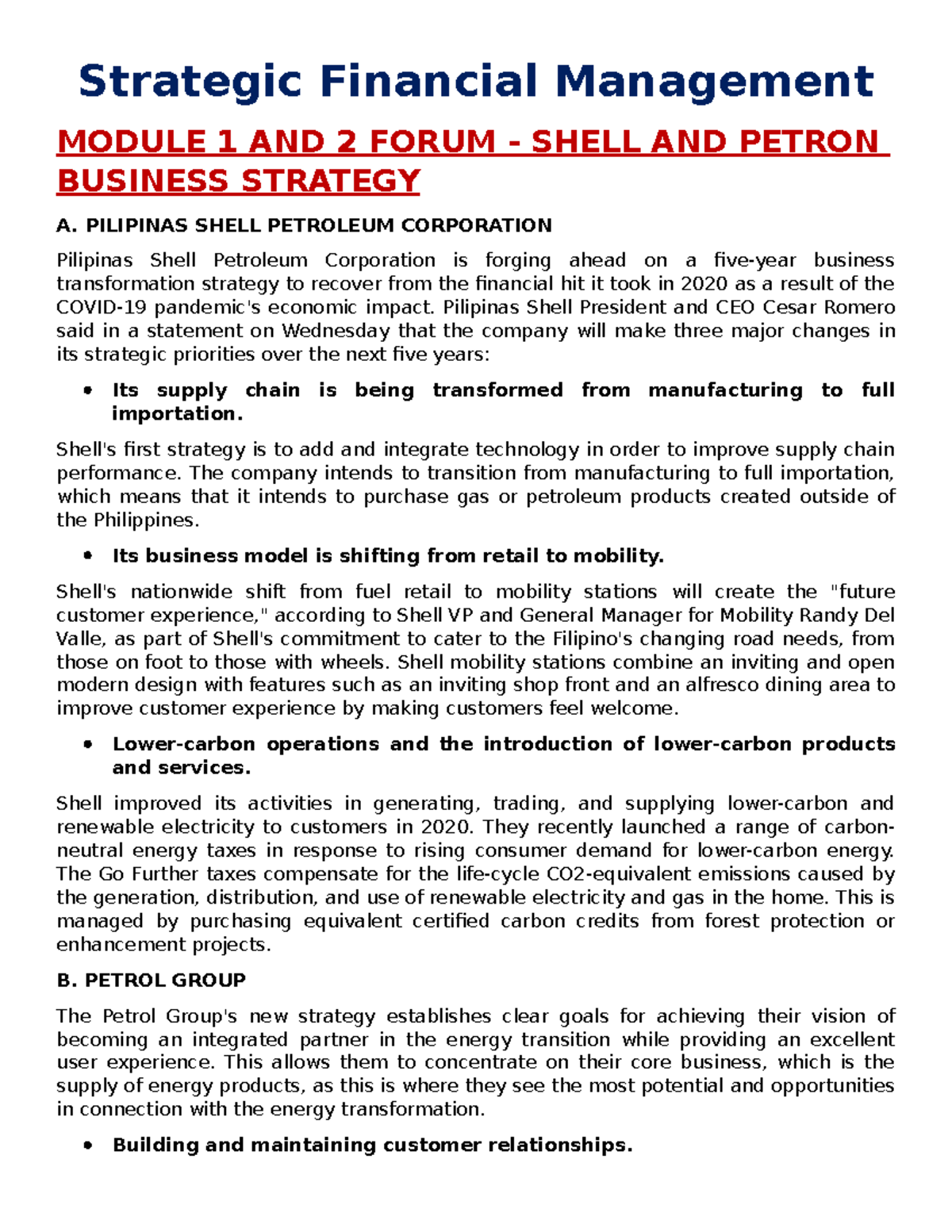 Forum - ASSIGNMENT - Strategic Financial Management MODULE 1 AND 2 ...
