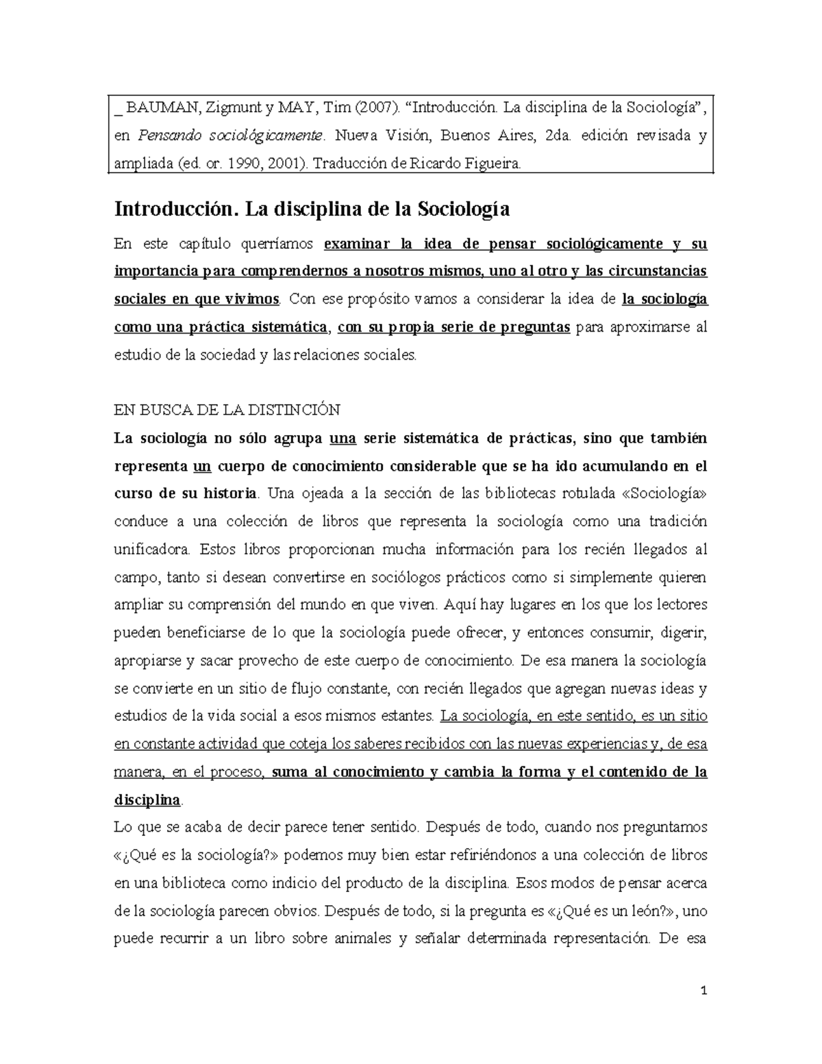02. Bauman- Introducción, en Pensando sociológicamente - _ BAUMAN ...