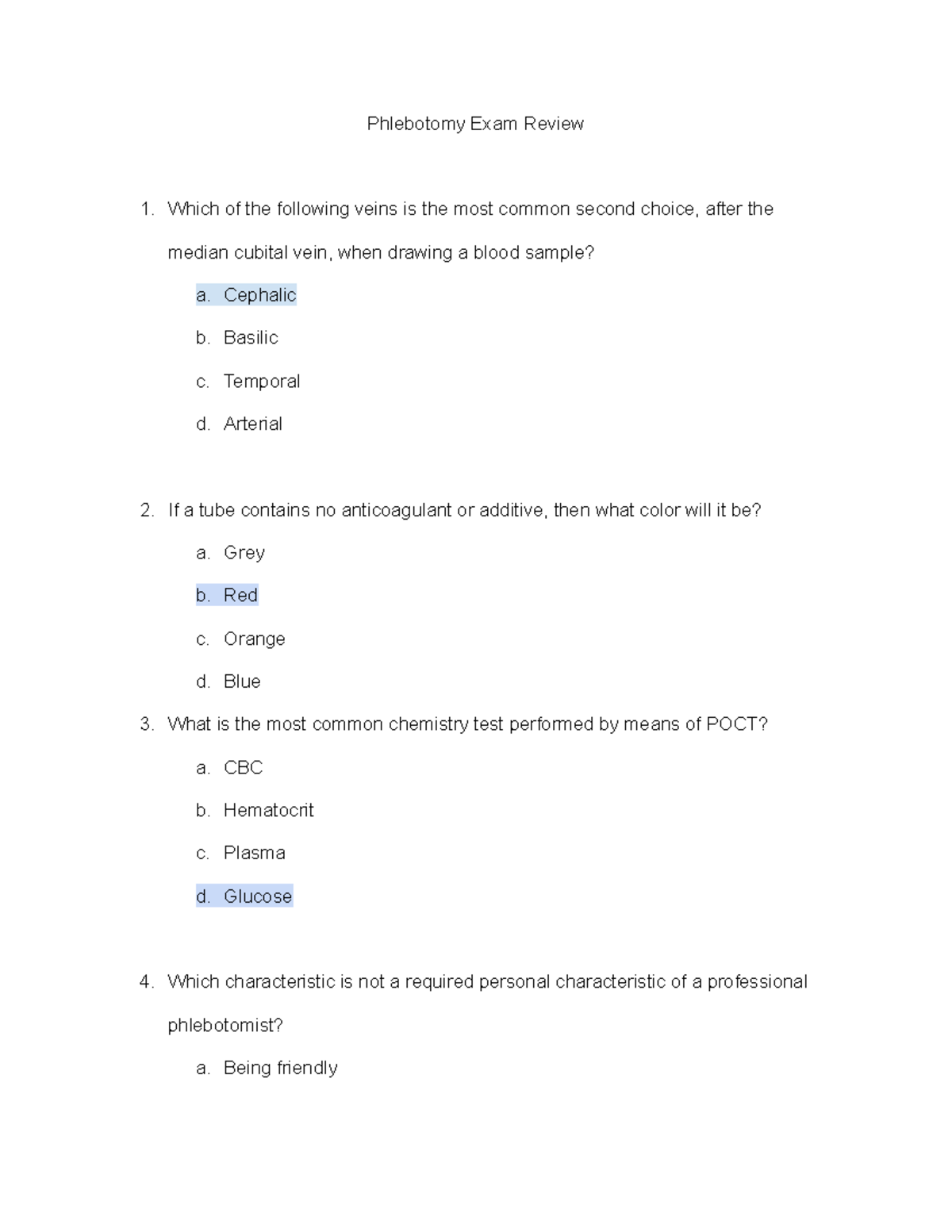 Phlebotomy Exam Review - Phlebotomy Exam Review Which of the following ...