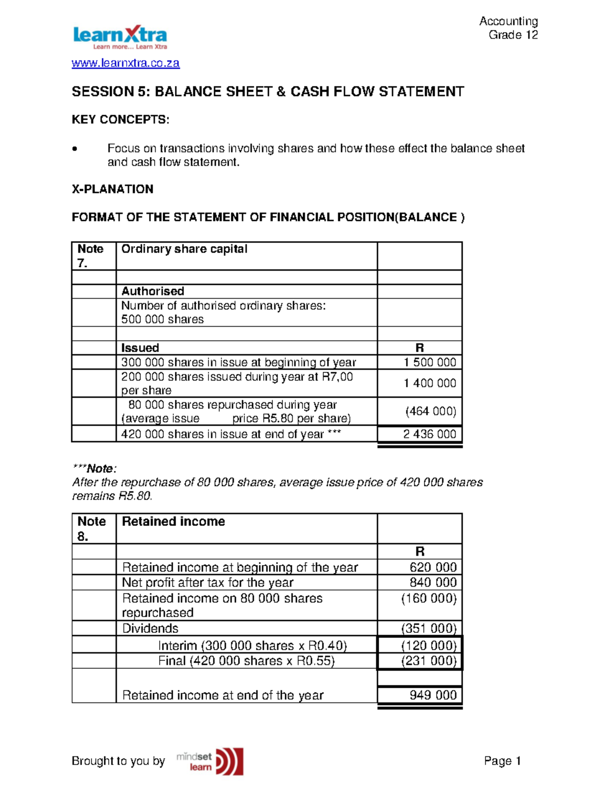 Learn Xtra Gr 12 Session 5 (Balance Sheet & Cash Flow Statement ...