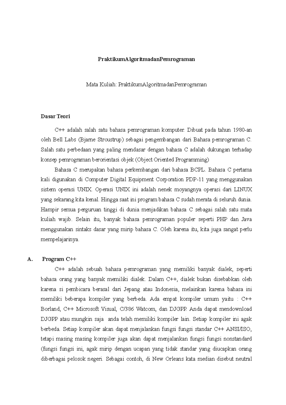 Praktikum Algoritma Dan Pemrograman Teori C Praktikumalgoritmadanpemrograman Mata Kuliah