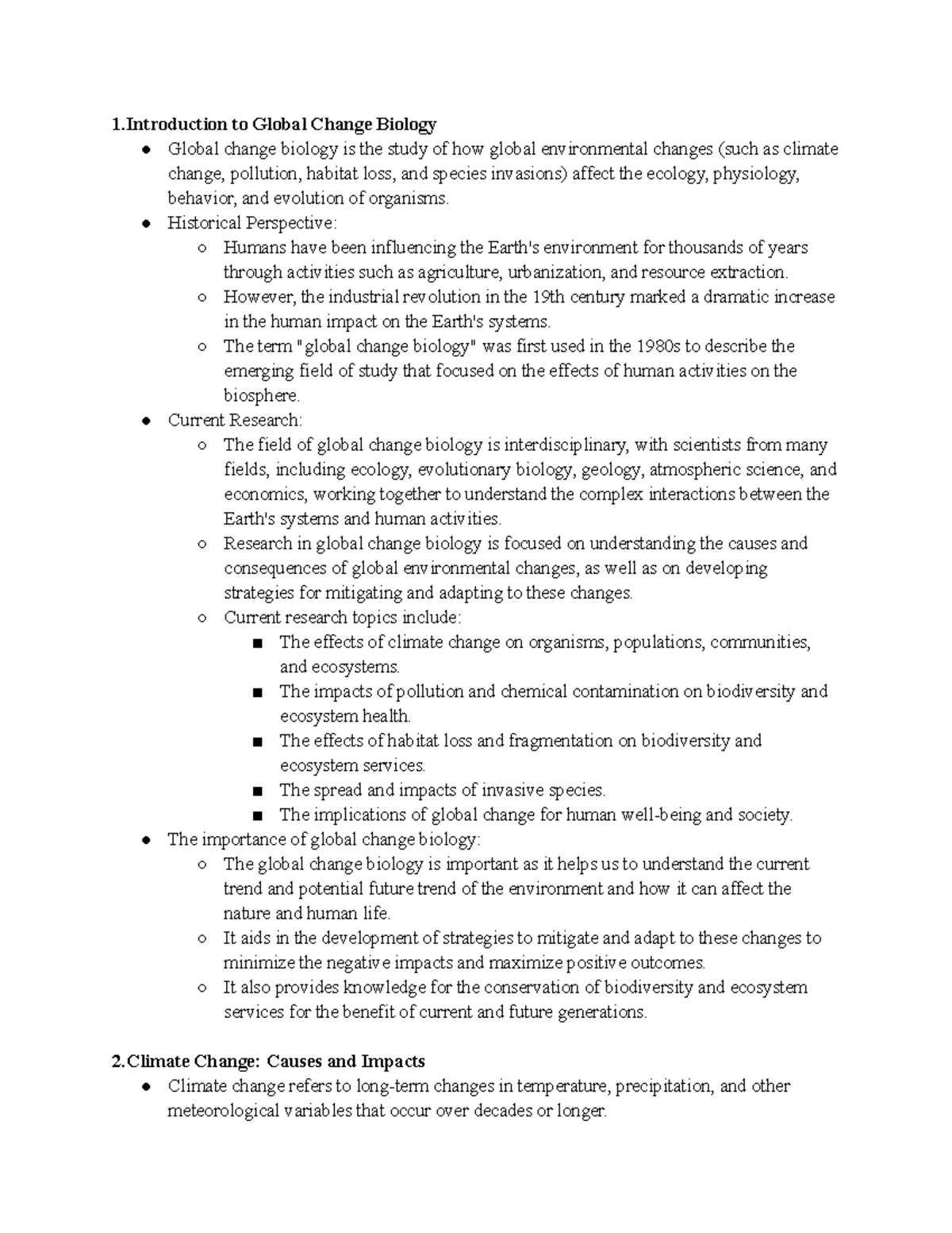 BIOL 166 Global Change Biology Notes - 1 to Global Change Biology ...
