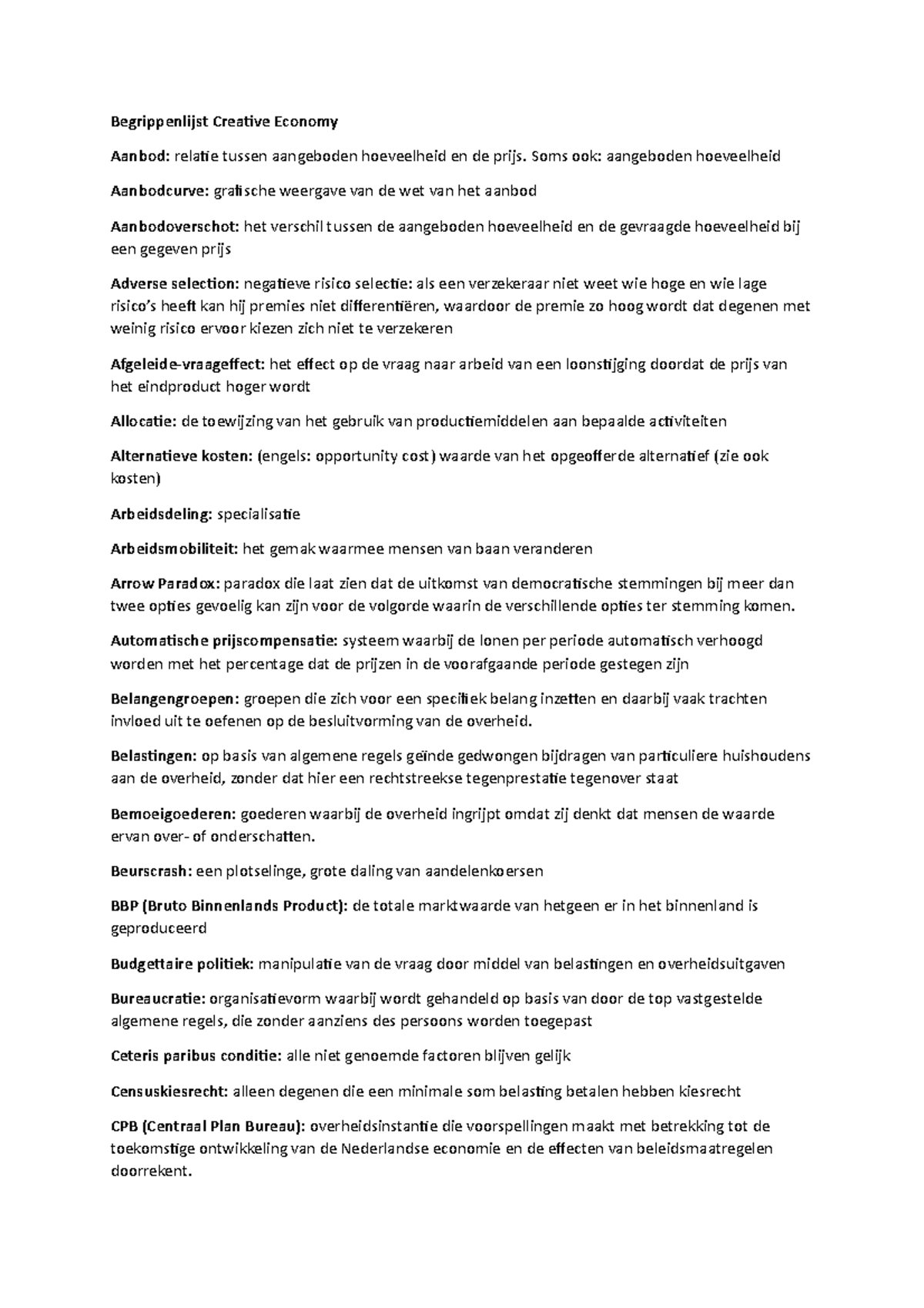 Samenvatting De Economische Manier Van Denken - Begrippenlijst ...