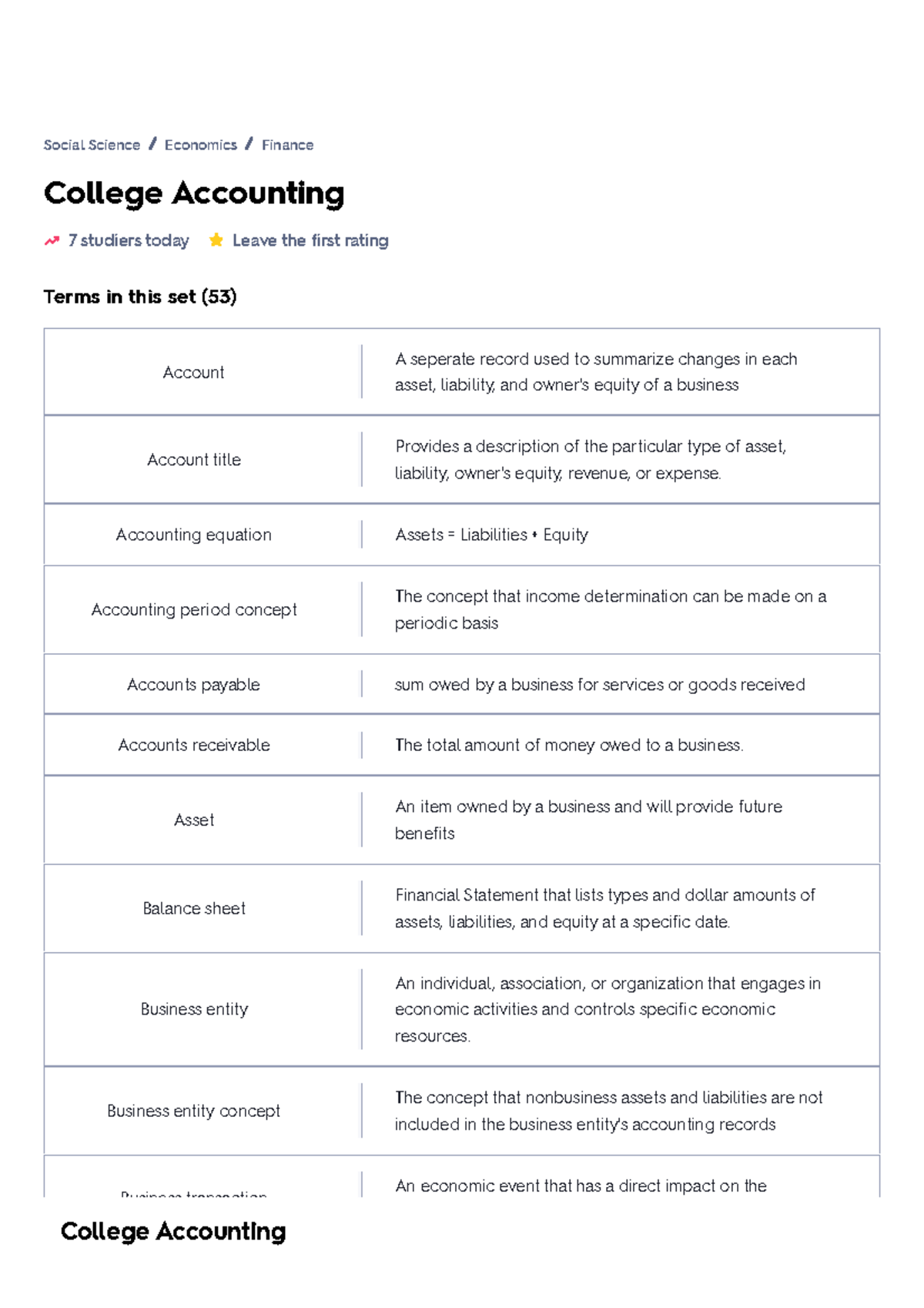 College Accounting Flashcards - College Accounting 7 studiers today ...