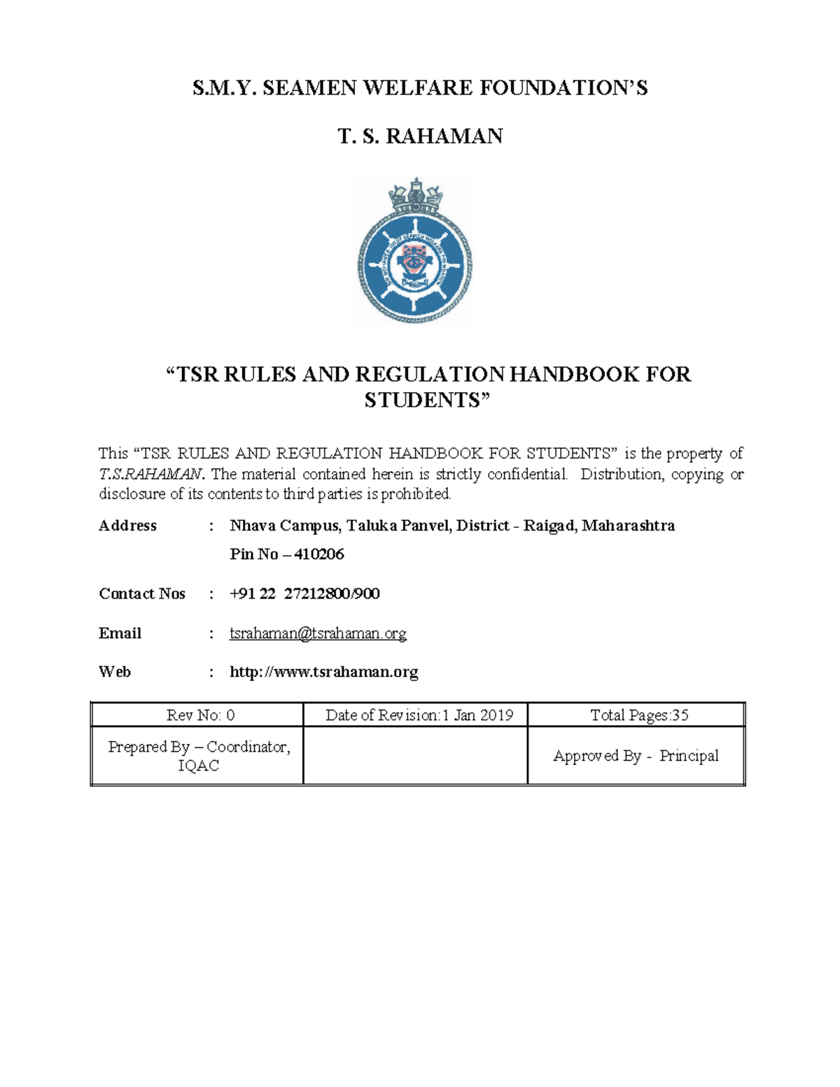 1 TSR Rules AND Regulation Handbook FOR Students Final - S.M. SEAMEN ...