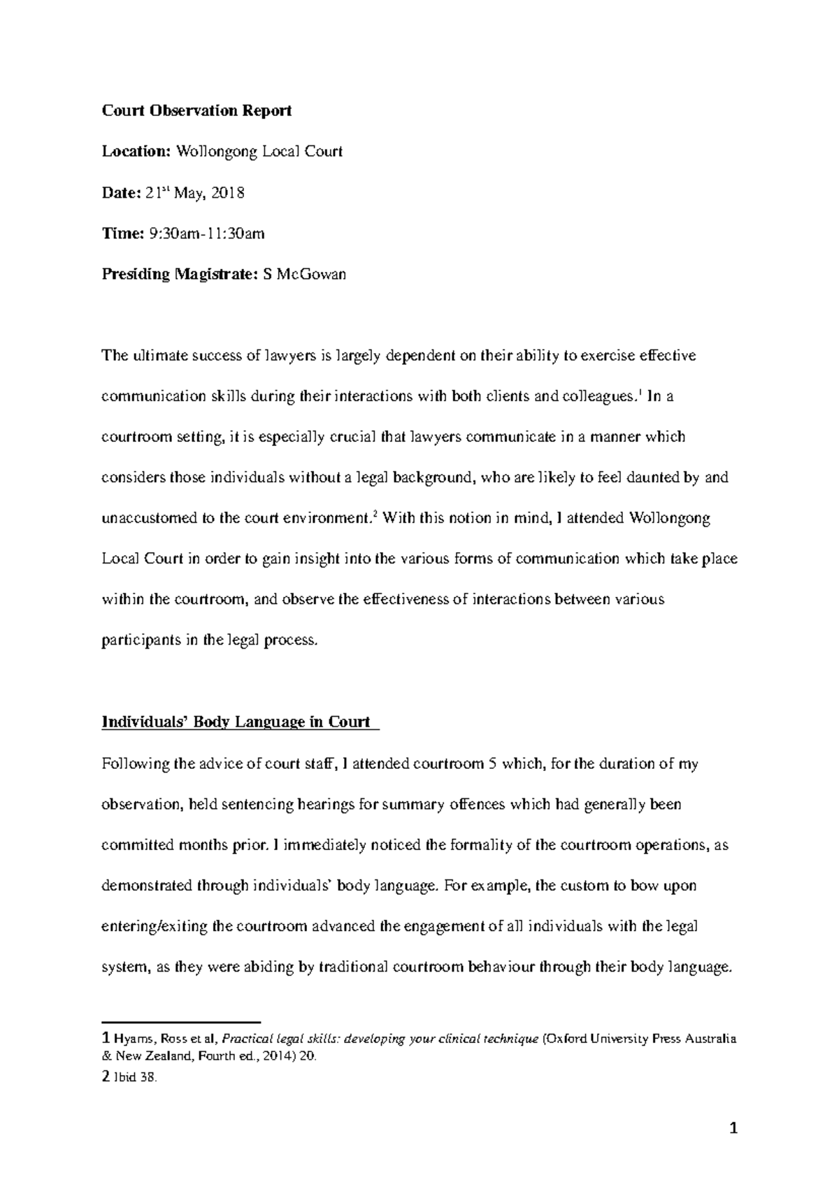 Court Observation Report - Court Observation Report Location ...