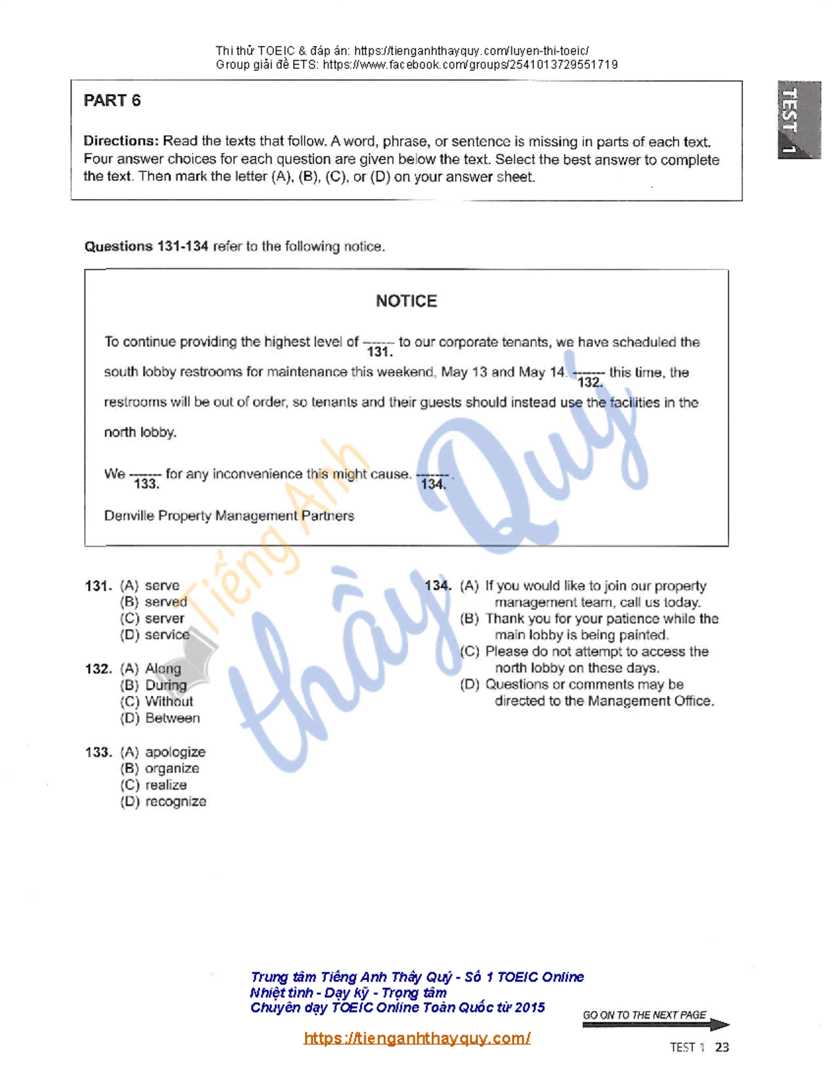Reading PART 6 - ôn tập toeic - Tiếng Anh - Trung tâm Tiếng Anh Thầy ...