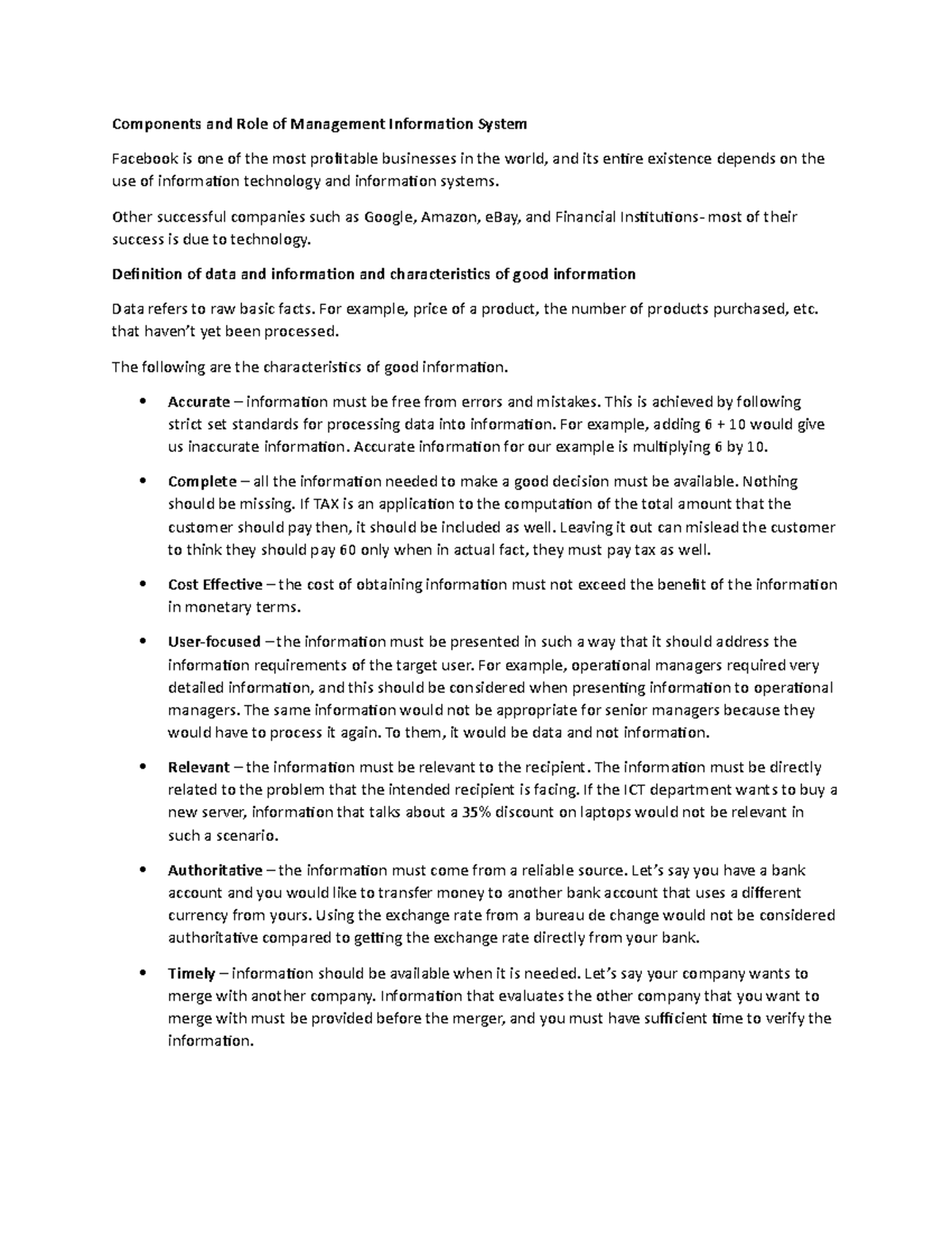 Components and Role of Management Information System - Other successful ...