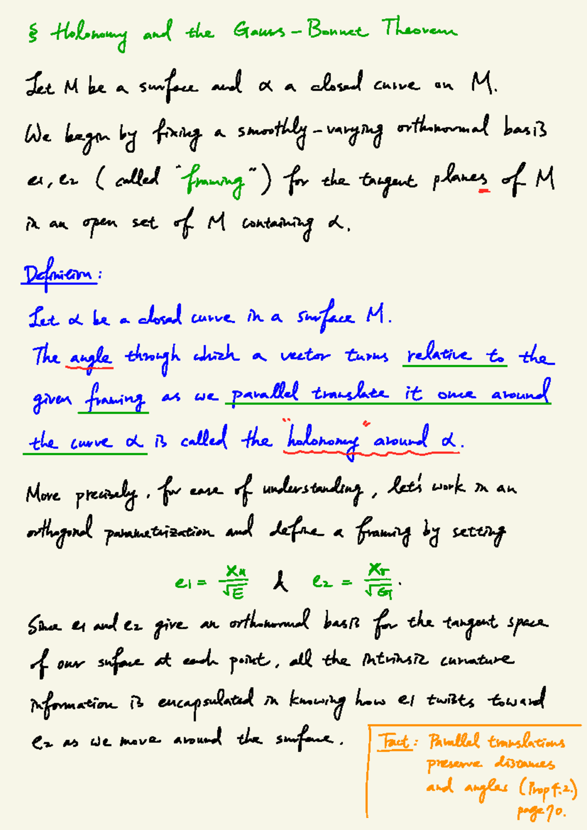 Notes on Gauss-Bonnet Theorem - 3 Holonomy and the Gauss-Bonnet Theorem ...