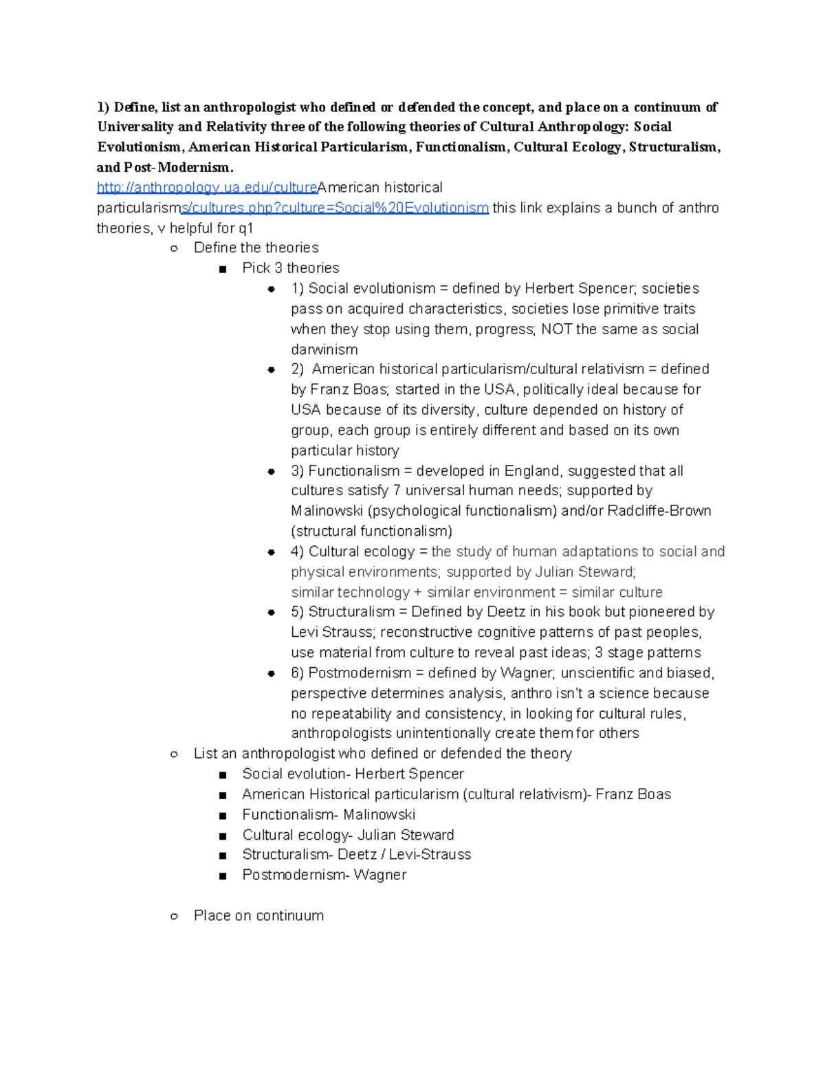 Anthro 102studyguide - Define, list an anthropologist who defined or ...