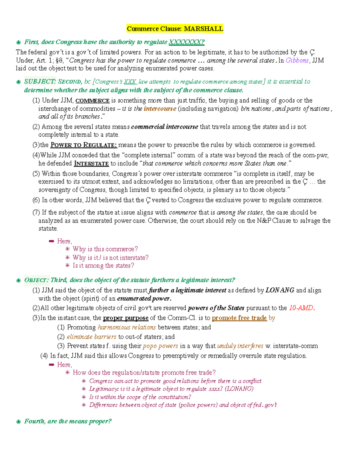 Con law 1 essay exam rule blocks - Commerce Clause: MARSHALL ๏ First ...