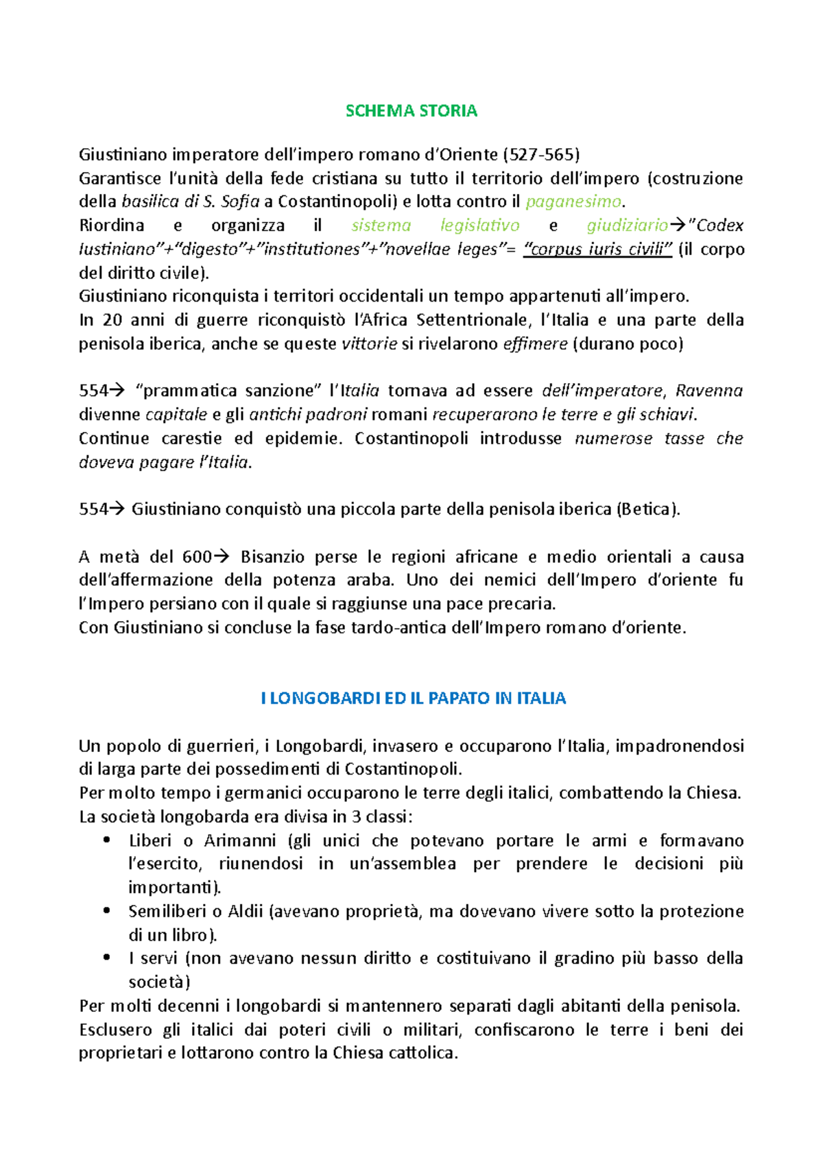 Schema Storia - neiwnwnejwn - SCHEMA STORIA Giustiniano imperatore dell’impero romano d’Oriente ...