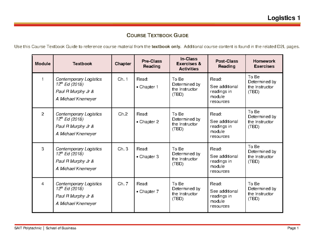 Course Textbook Guide - its good - Logistics 1 SAIT Polytechnic ...