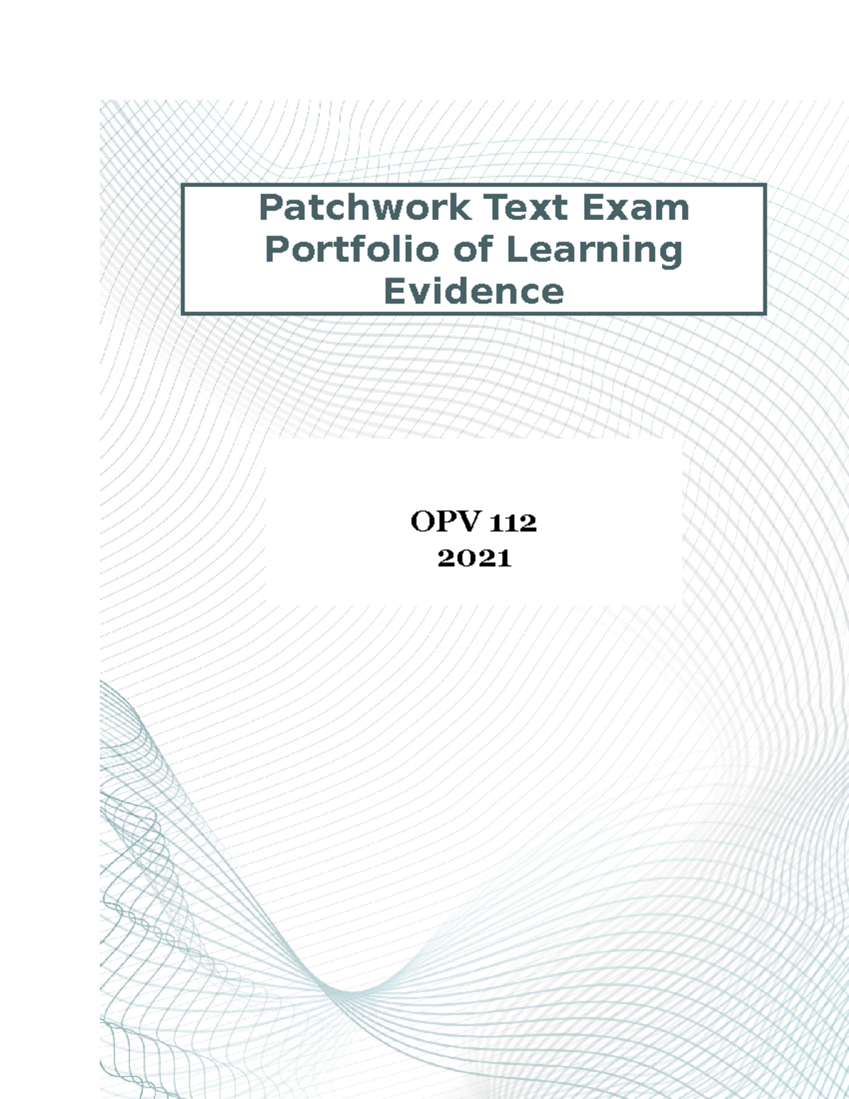 Outline FOR EXAM Portfolio OF Learning Evidence 2021 OPV 112 ...