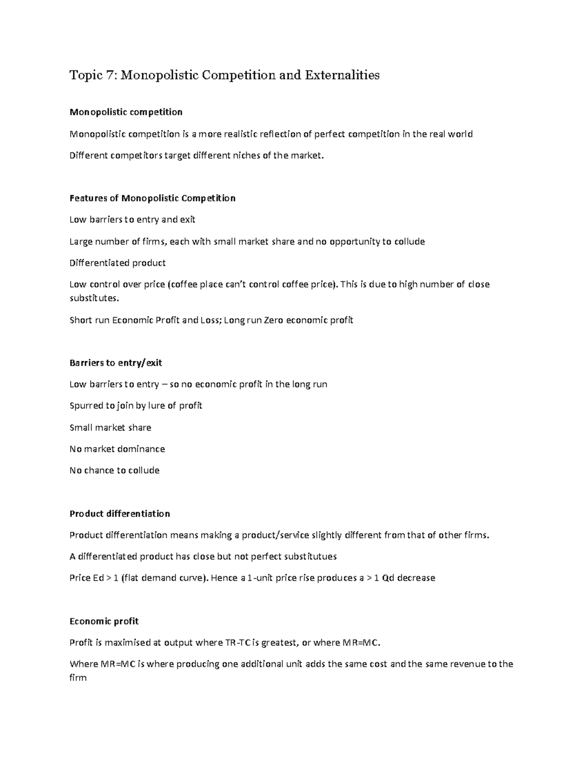 ECON 1008 –Topic 7 Monopolistic Competition and Externalities - Topic 7 ...