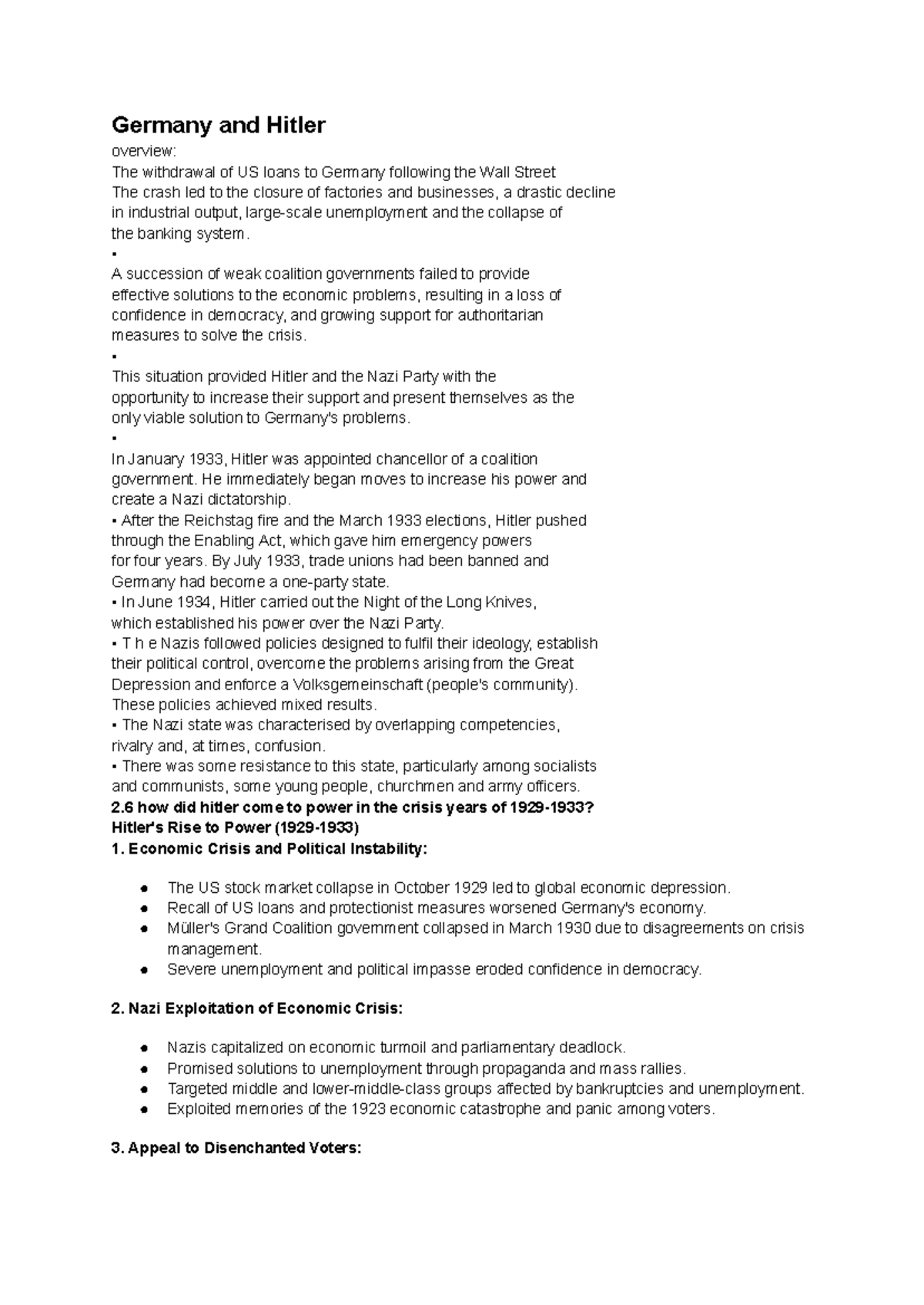 Germany and Hitler - these are notes for the one who want it. - Germany ...