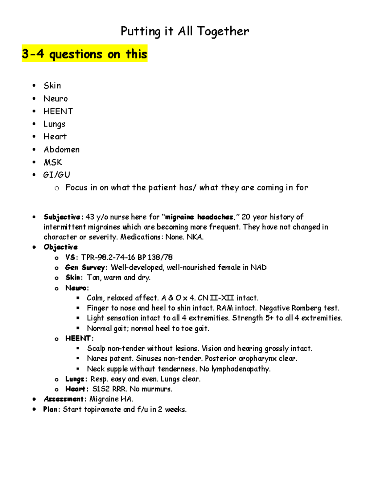 HA 11 PIAT - wk 11 putting it all together assessment notes - Putting ...