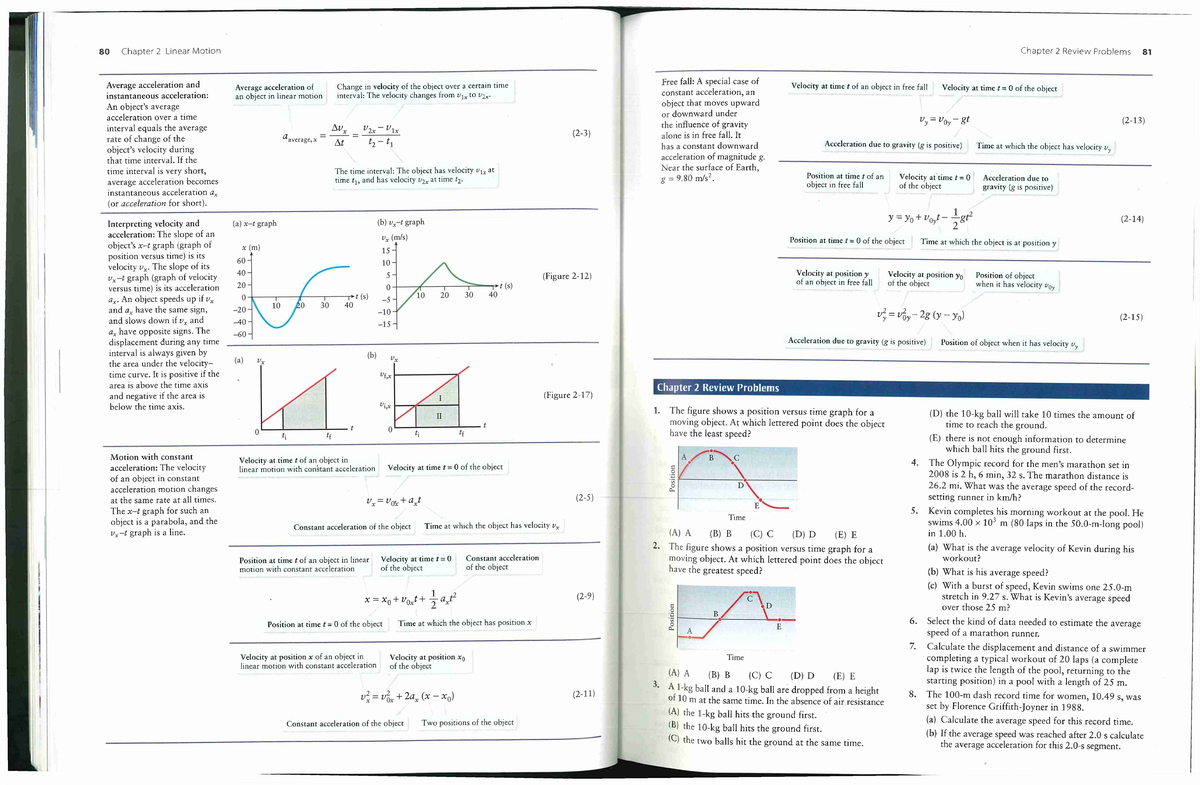 AP physics practice - 80 Chapter 2 Linear Motion Chapter 2 Review Problems 81 Average ...