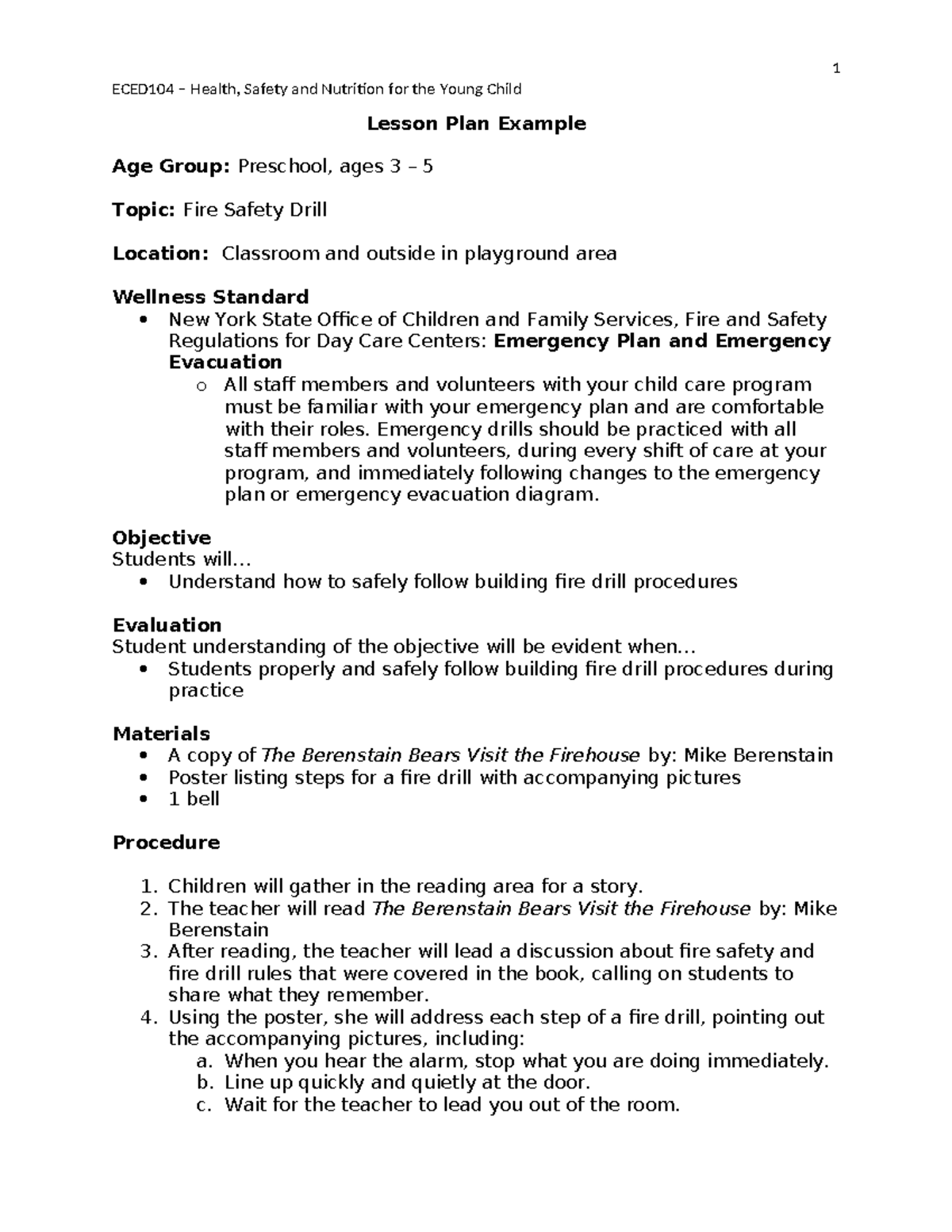 ECED 104 Portfolio Project Sample Lesson Plan - 1 ECED104 – Health ...
