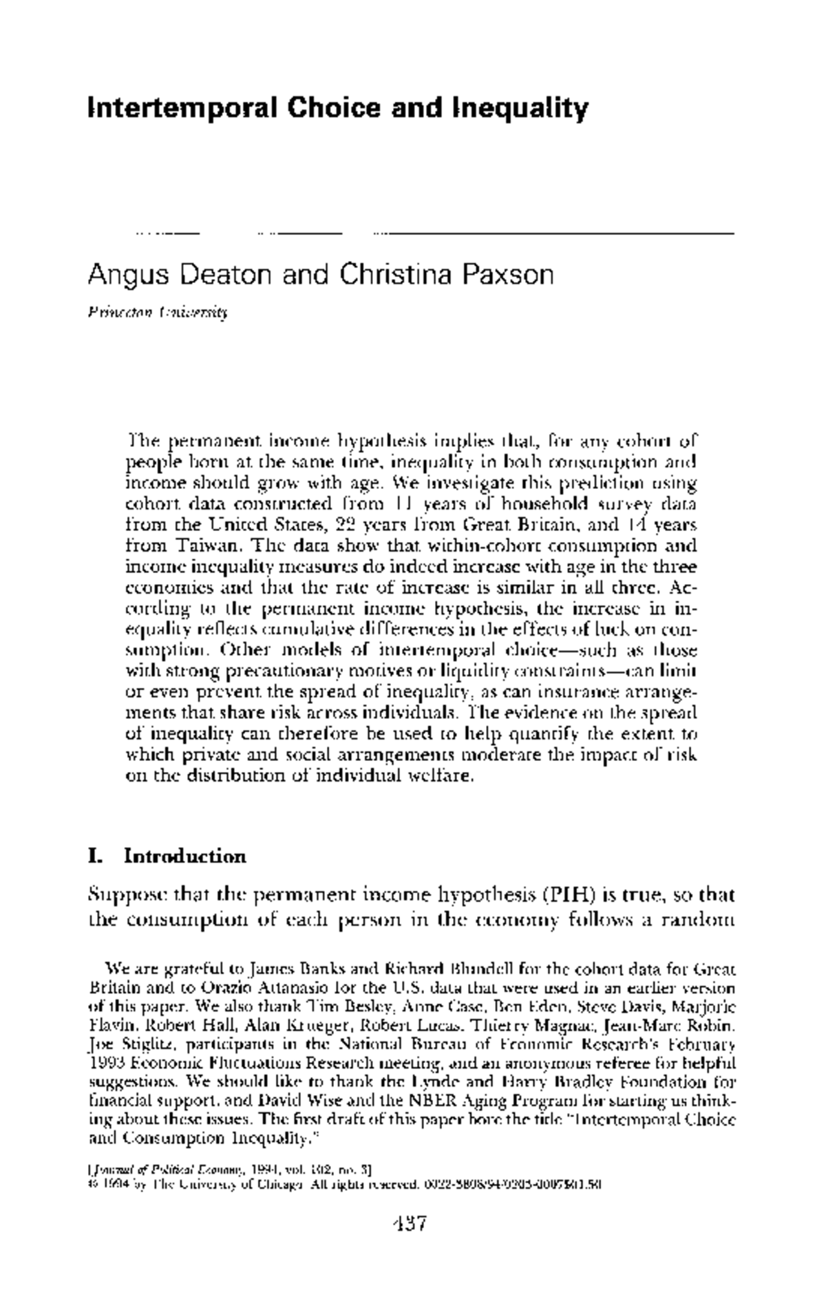 Intertemporal Choice and Inequality - We investigate this prediction using cohort data ...