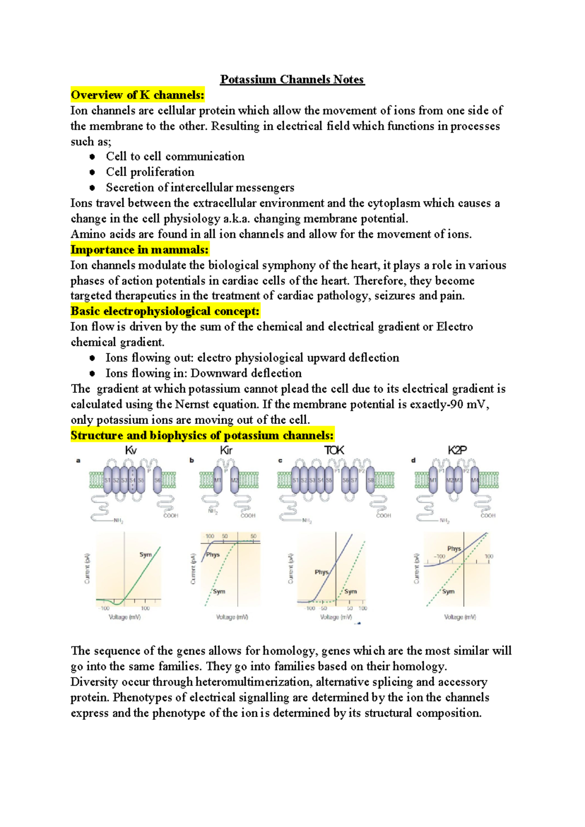 K channels - Potassium Channels Notes Overview of K channels: Ion ...