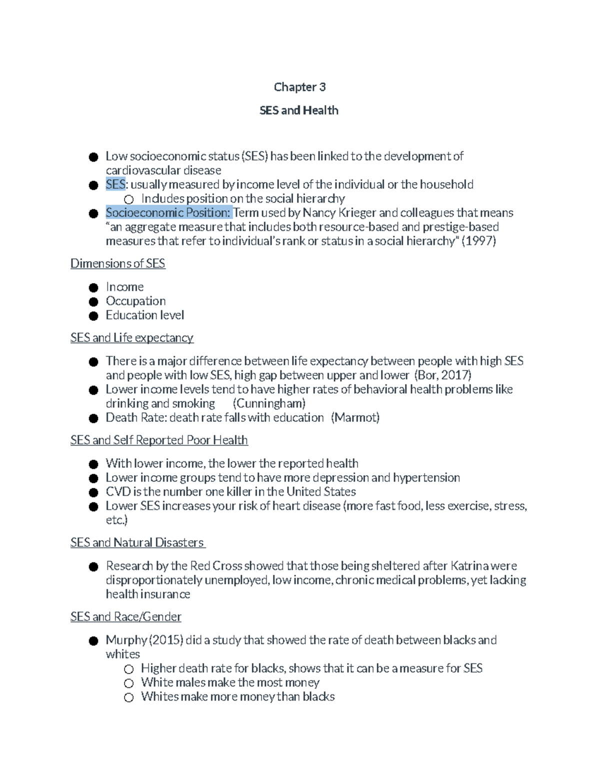HTH 231 Chapter 3 - Dr. Jehi - Chapter 3 SES and Health Low ...