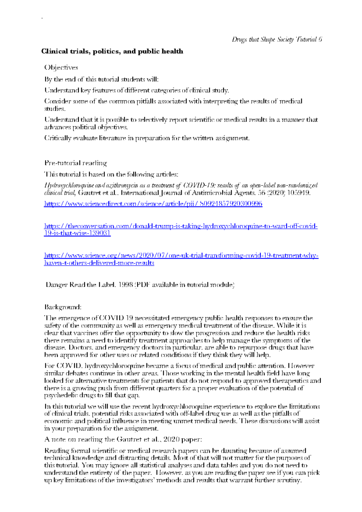 Clinical Trials 2022 - ` Drugs that Shape Society Tutorial 6 Clinical ...