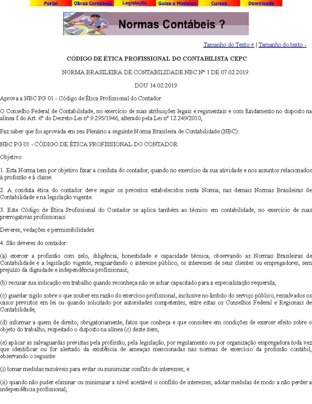 Código DE Ética Profissional DO Contabilista CEPC ACO A2 - Tamanho do ...