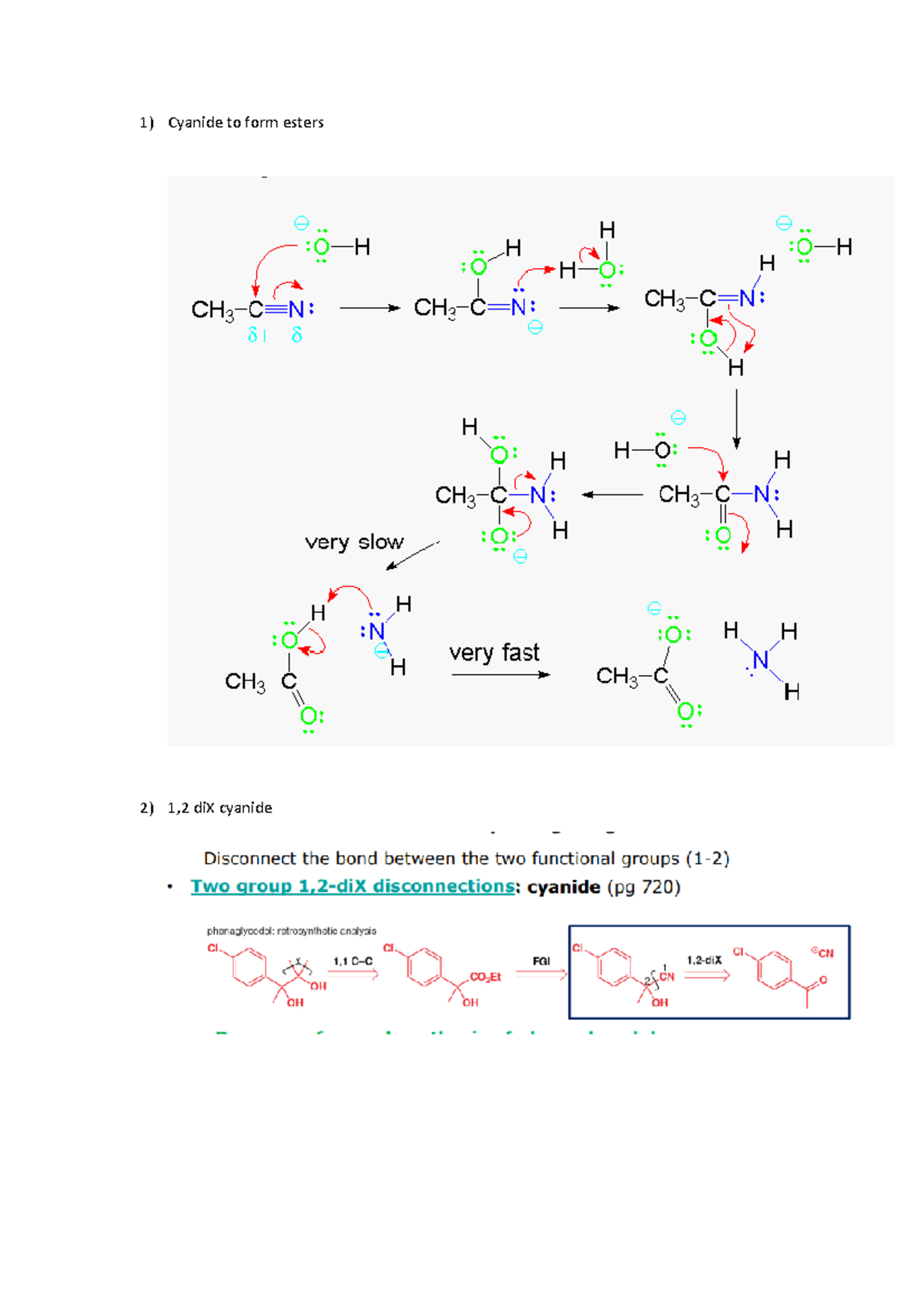 Retrosynthesis 3 - Cyanide to form esters 1,2 diX cyanide 3). Alcohol ...