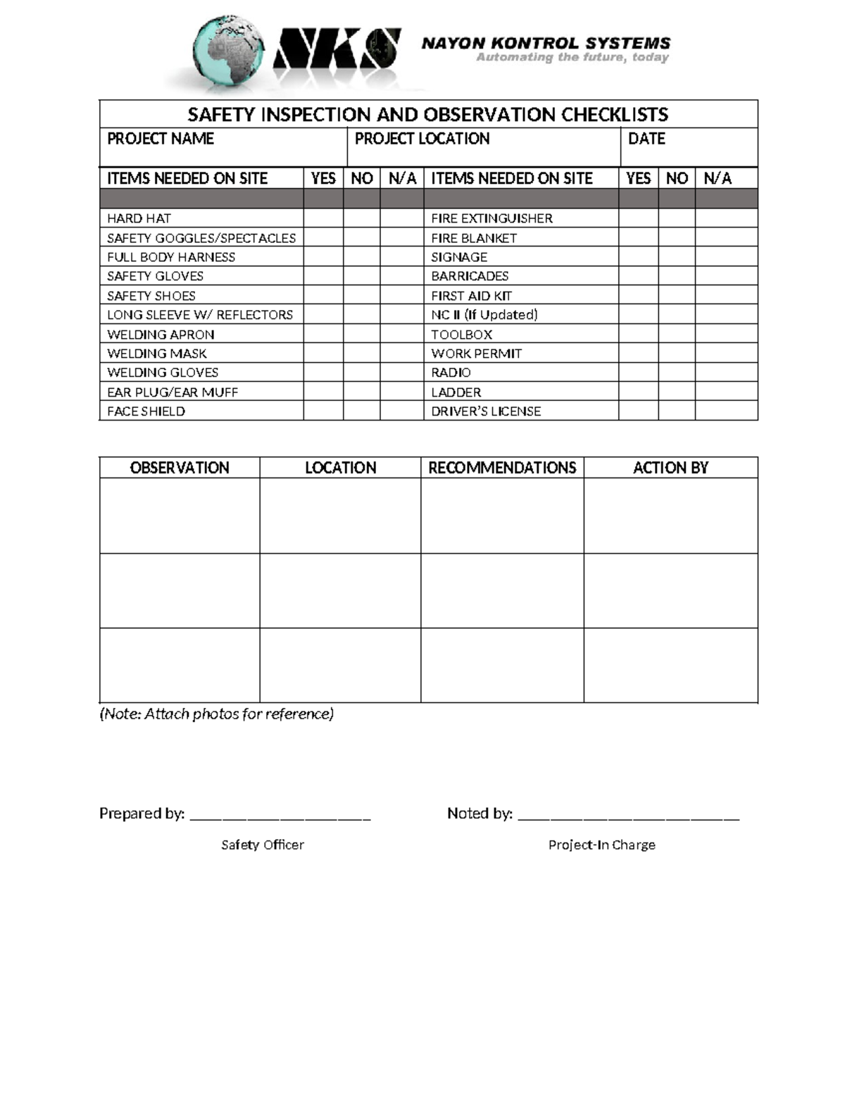 Check LIST Form v2 - SAFETY INSPECTION AND OBSERVATION CHECKLISTS ...