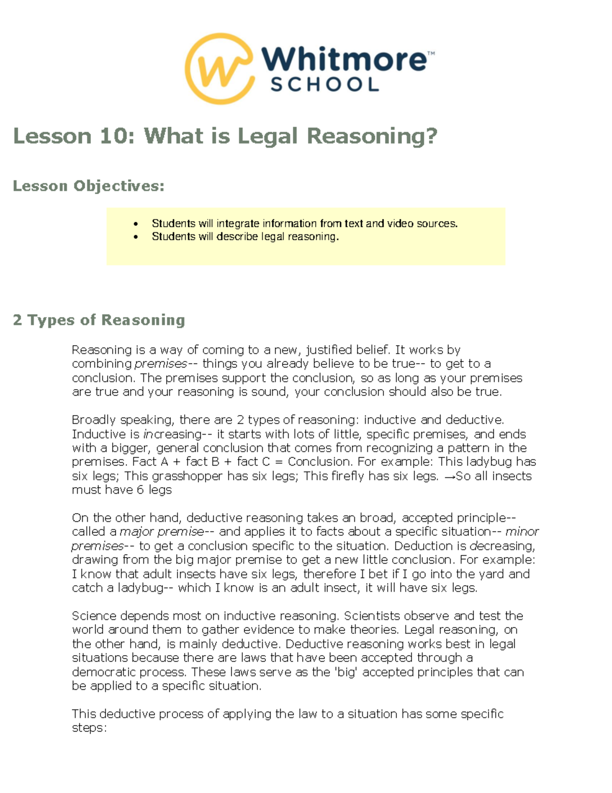 Eng 11H Lesson 10 Demo-1 - Lesson 10: What is Legal Reasoning? Lesson ...