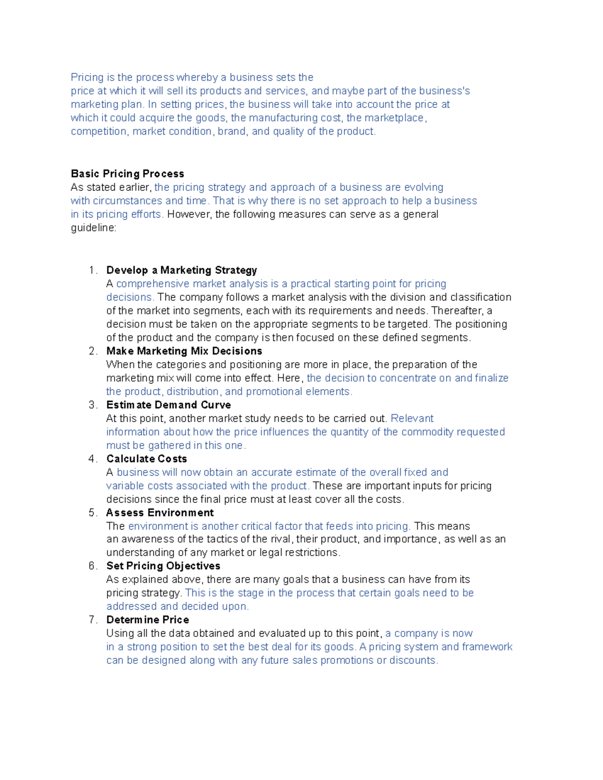 Basic Pricing Process - review - Pricing is the process whereby a ...