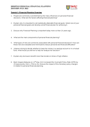 PFP Group and Individual Assignment - FACULTY OF ACCOUNTANCY, FINANCE AND BUSINESS KL MAIN ...