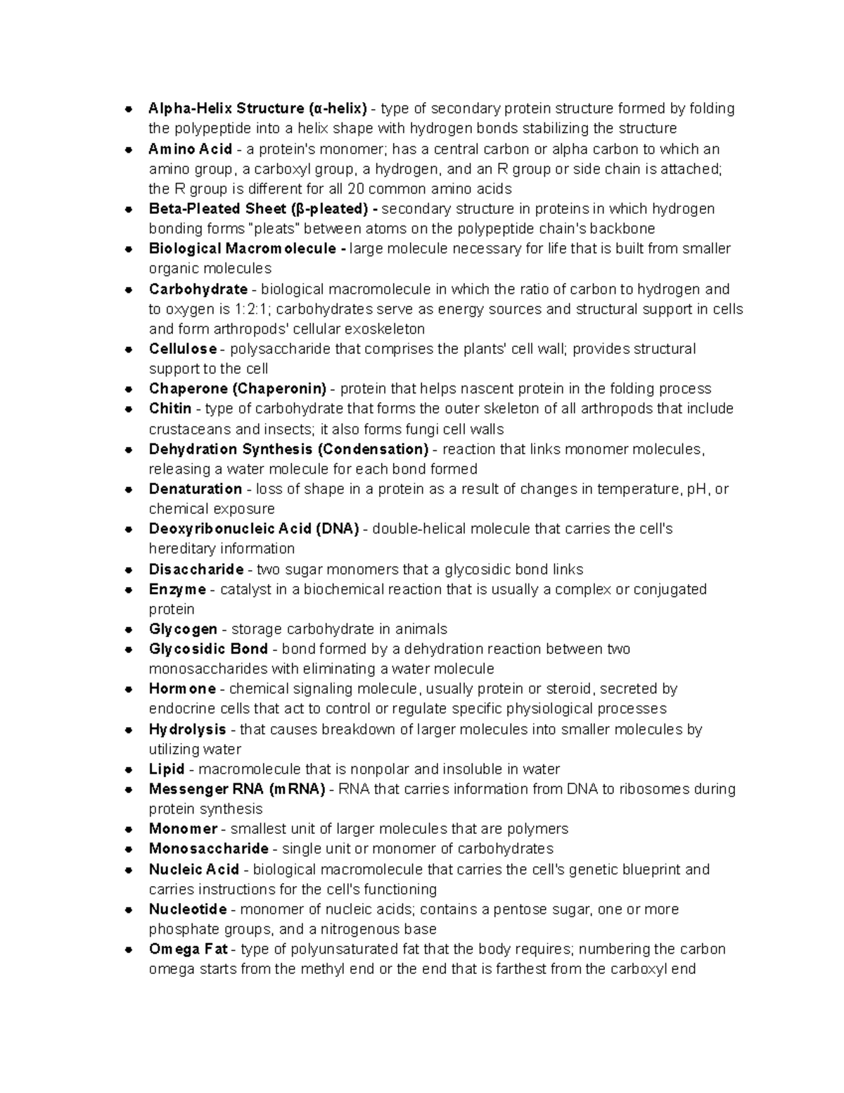 Human Biology - Biological Macromolecules - Chapter 3 Notes - Alpha ...