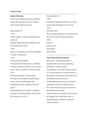 Week 3 Notes - Week 3 Notes: Cable Television Story Structure A proper ...